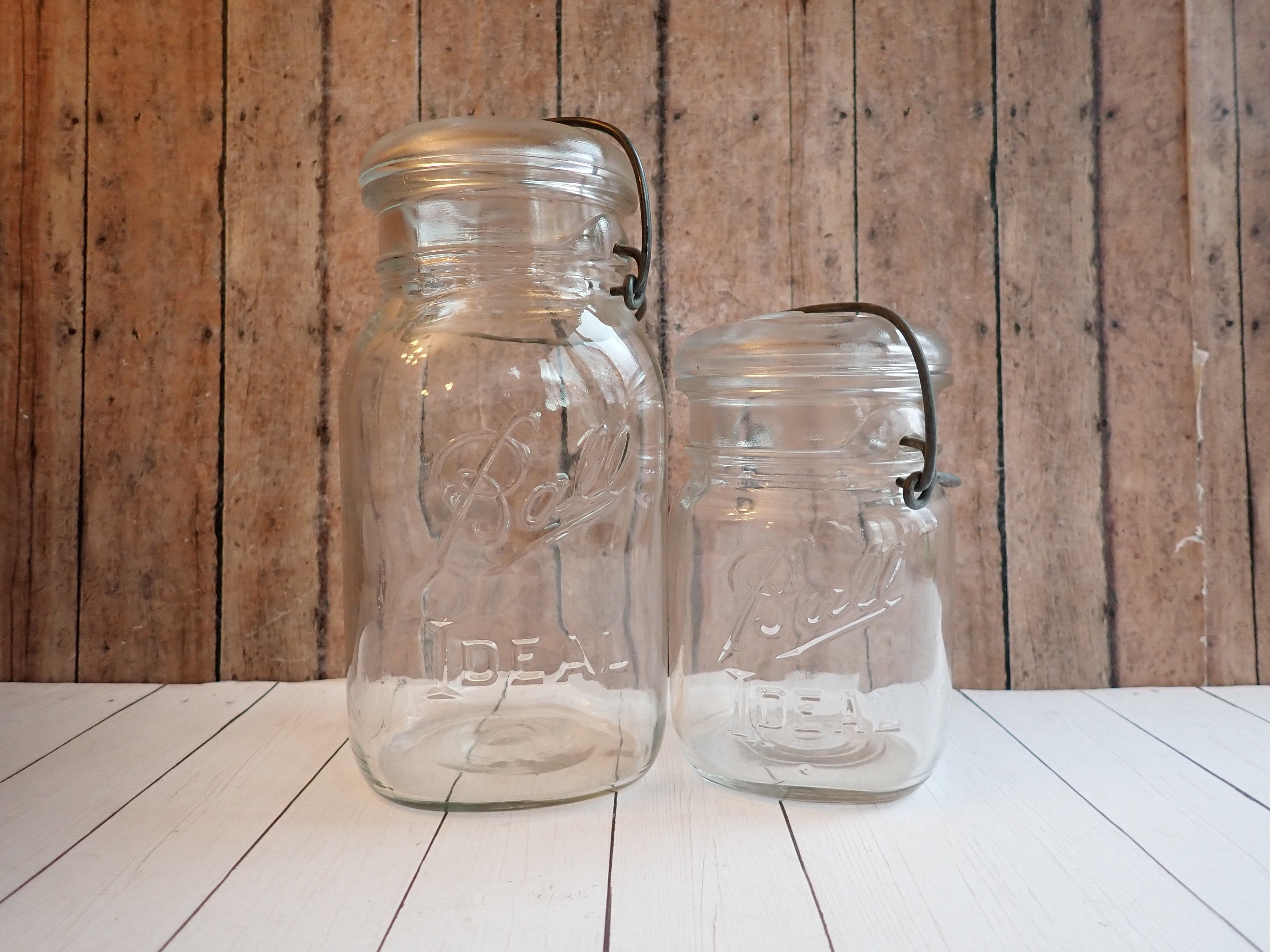 Vintage Clear Glass Ball Ideal Jar with Lid and Bail Set of 2 Quart and ...