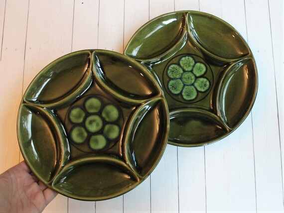 Vintage Divided Snack Appetizer Plate Set of 2 Green Mid - Etsy