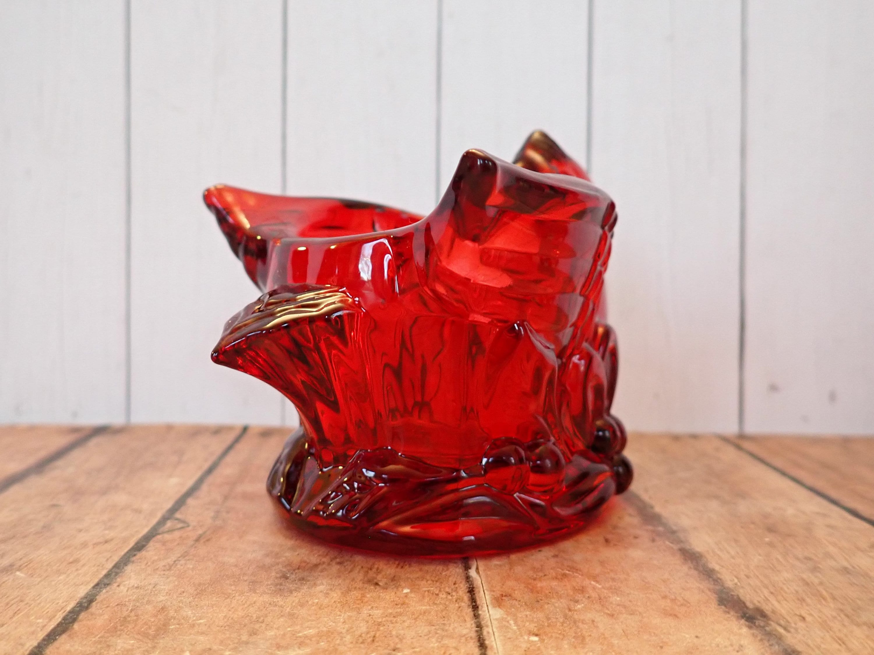 Vintage Gorham Red Glass Bird Cardinal Votive or Tealight Candle Holder ...