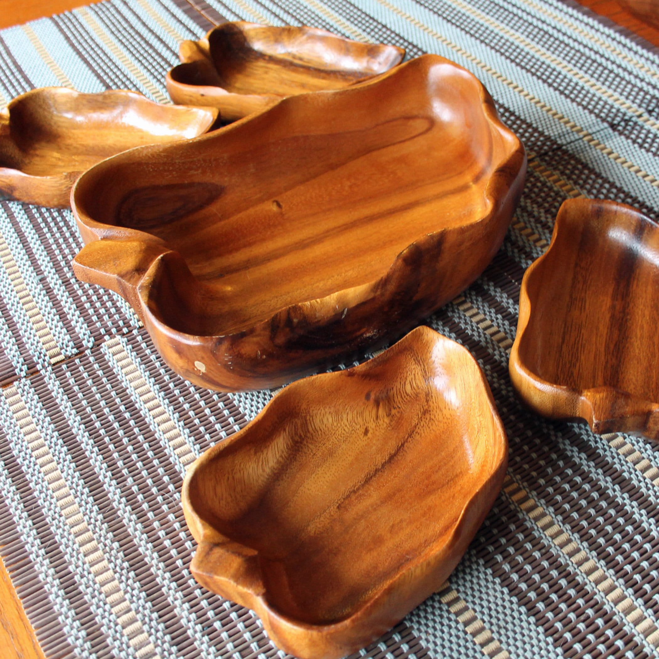 Vintage Wood Bowl Set of 5 Leaf Shaped Bowls with Large Serving Bowl ...