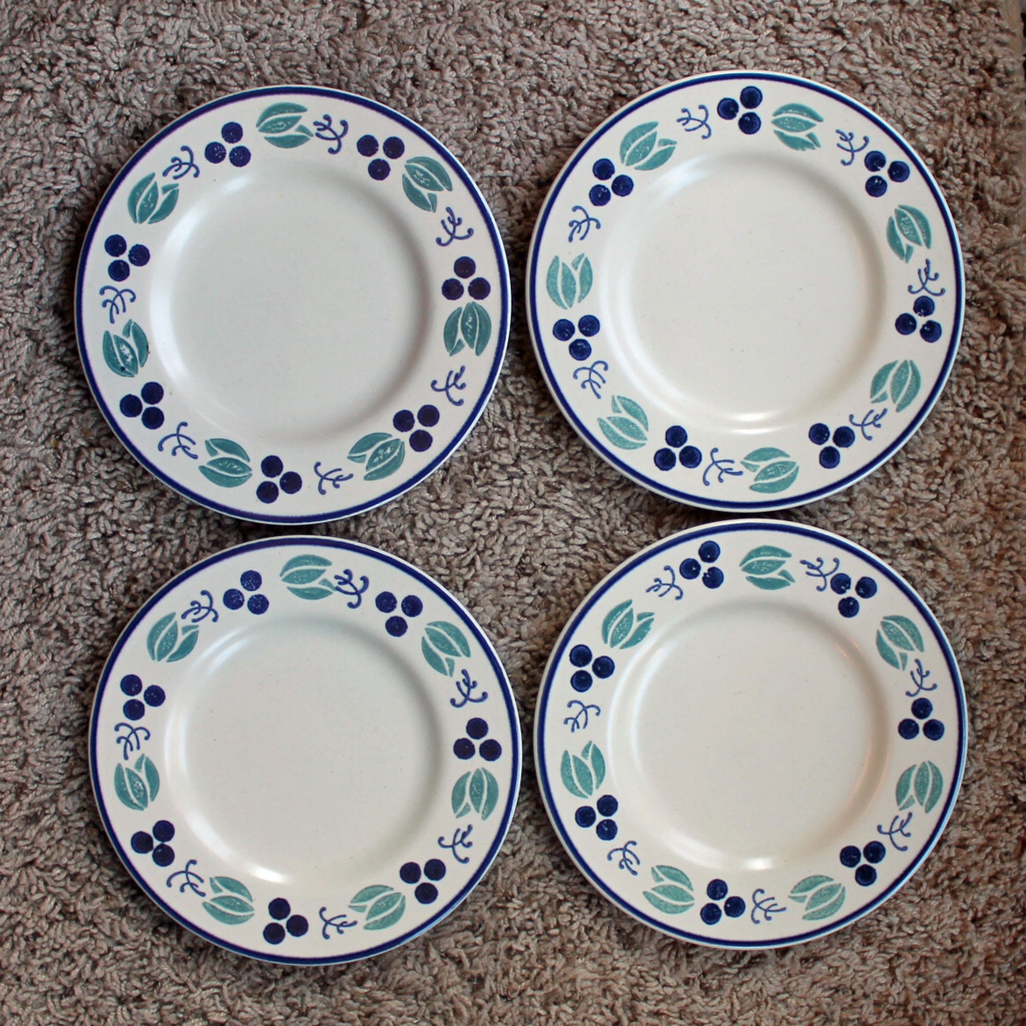 Vintage Pfaltzgraff BLUEBERRY Salad Plate Set of 4 Plates White with ...