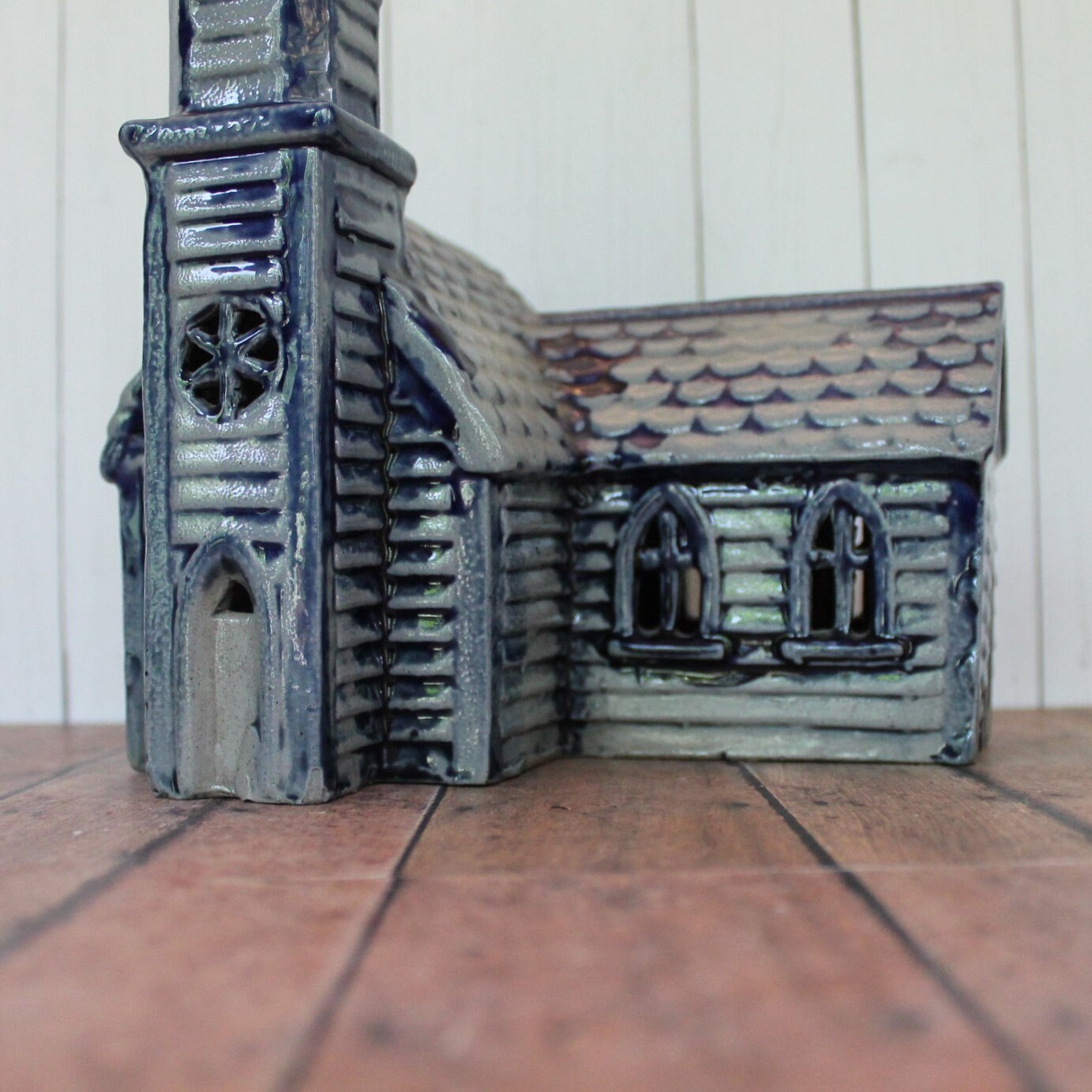Vintage Rowe Pottery Works Salt Glazed Church Village Building Gray ...