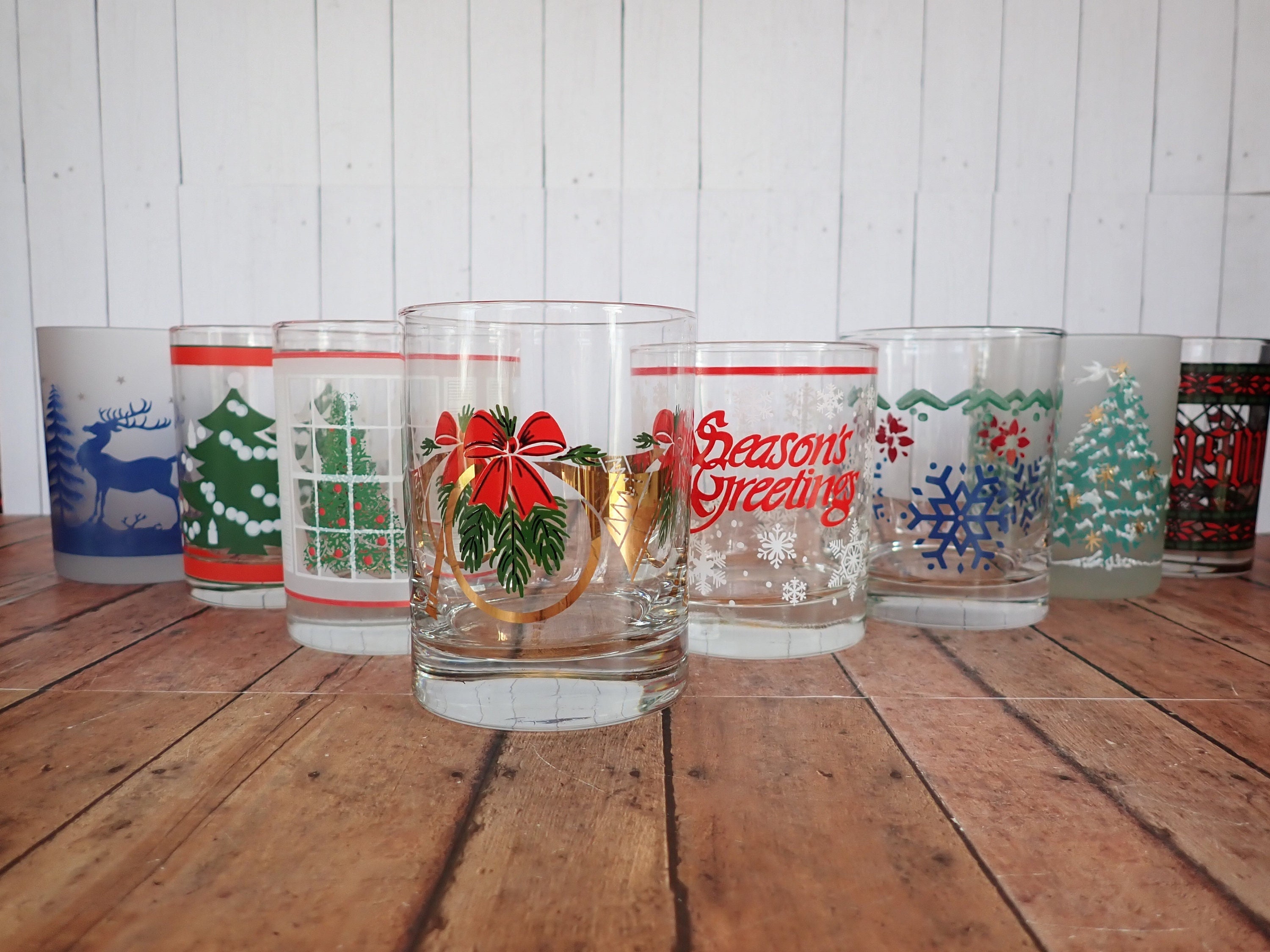 Vintage Mismatched Christmas Old Fashioned Glasses Set of 8 Mix and ...