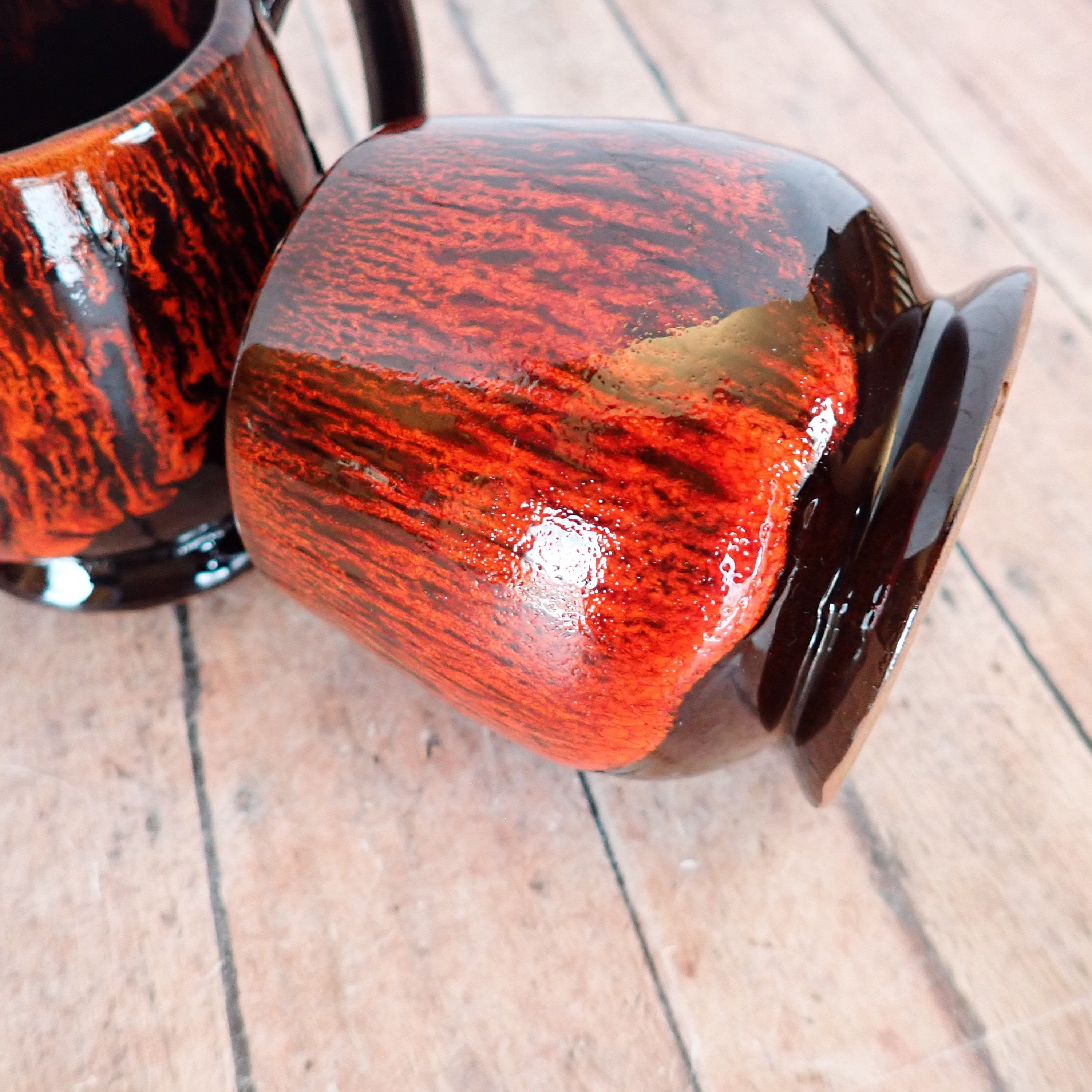 Vintage Canuck Pottery Mug Set of 2 Brown and Orange Drip Glaze Mugs ...