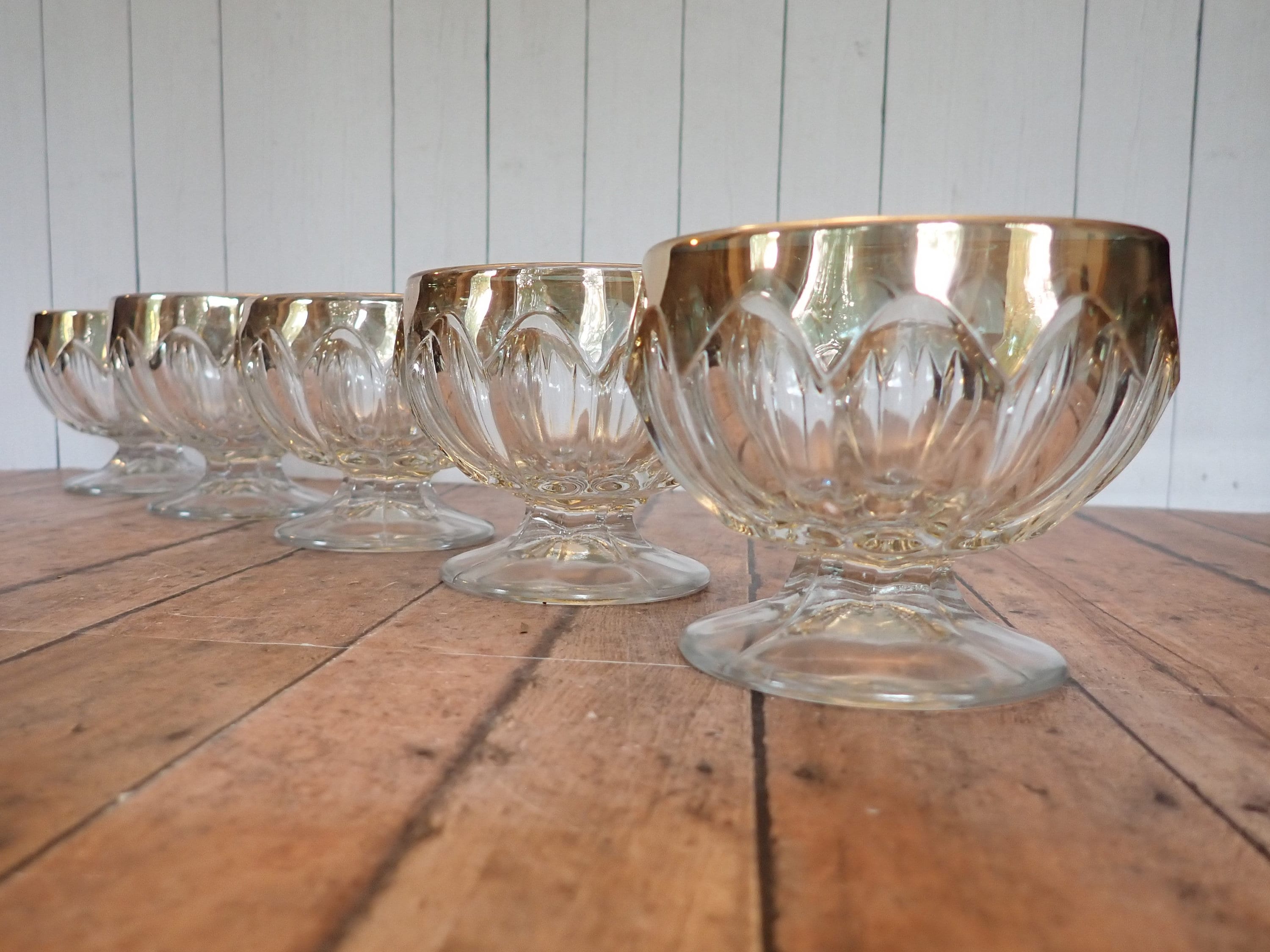 Vintage Clear Glass Sherbet with Silver Flashed Rim Set of 5 Champagne ...