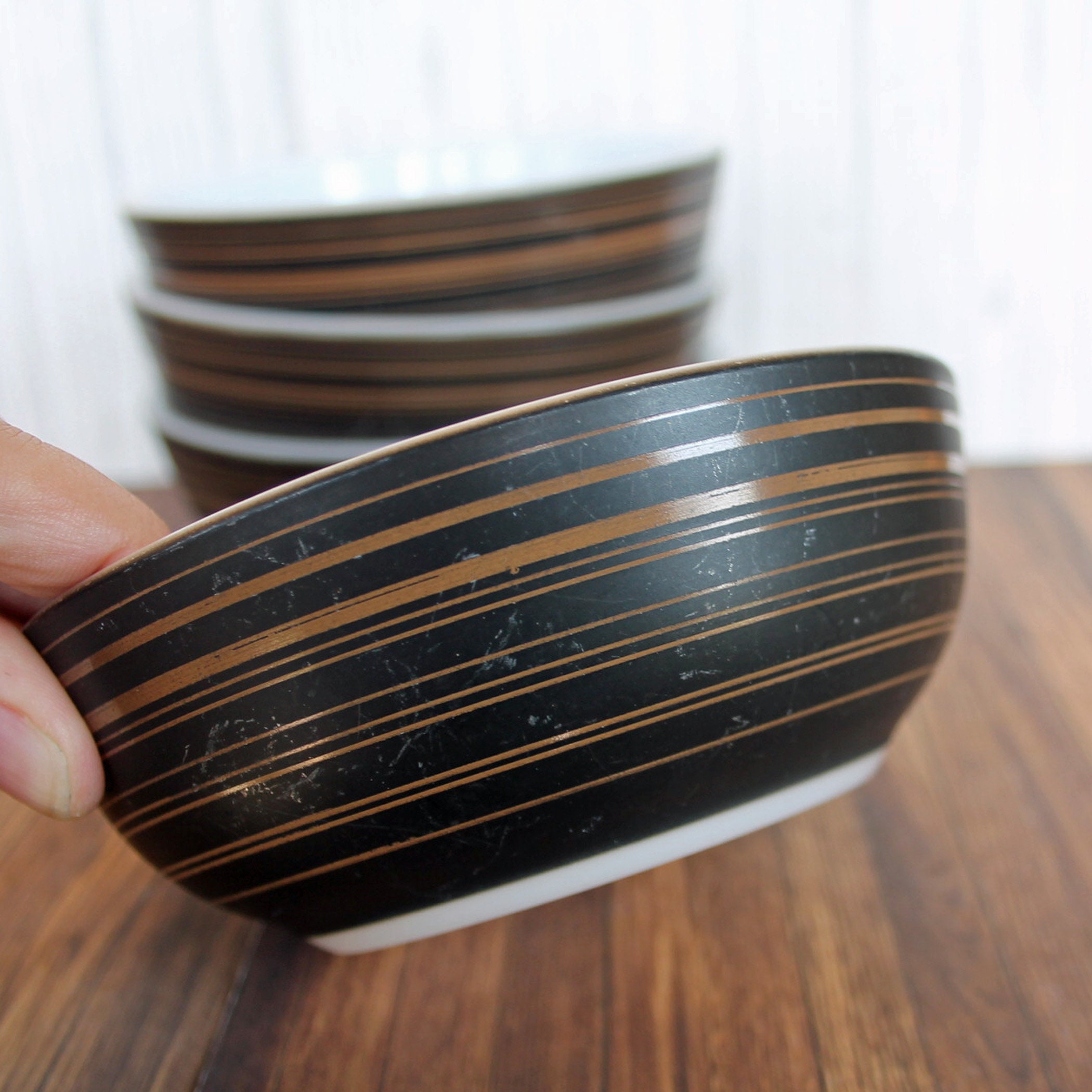 Vintage Pyrex Corning TERRA 5 Fruit Dessert Bowl Set of 4 Black and ...