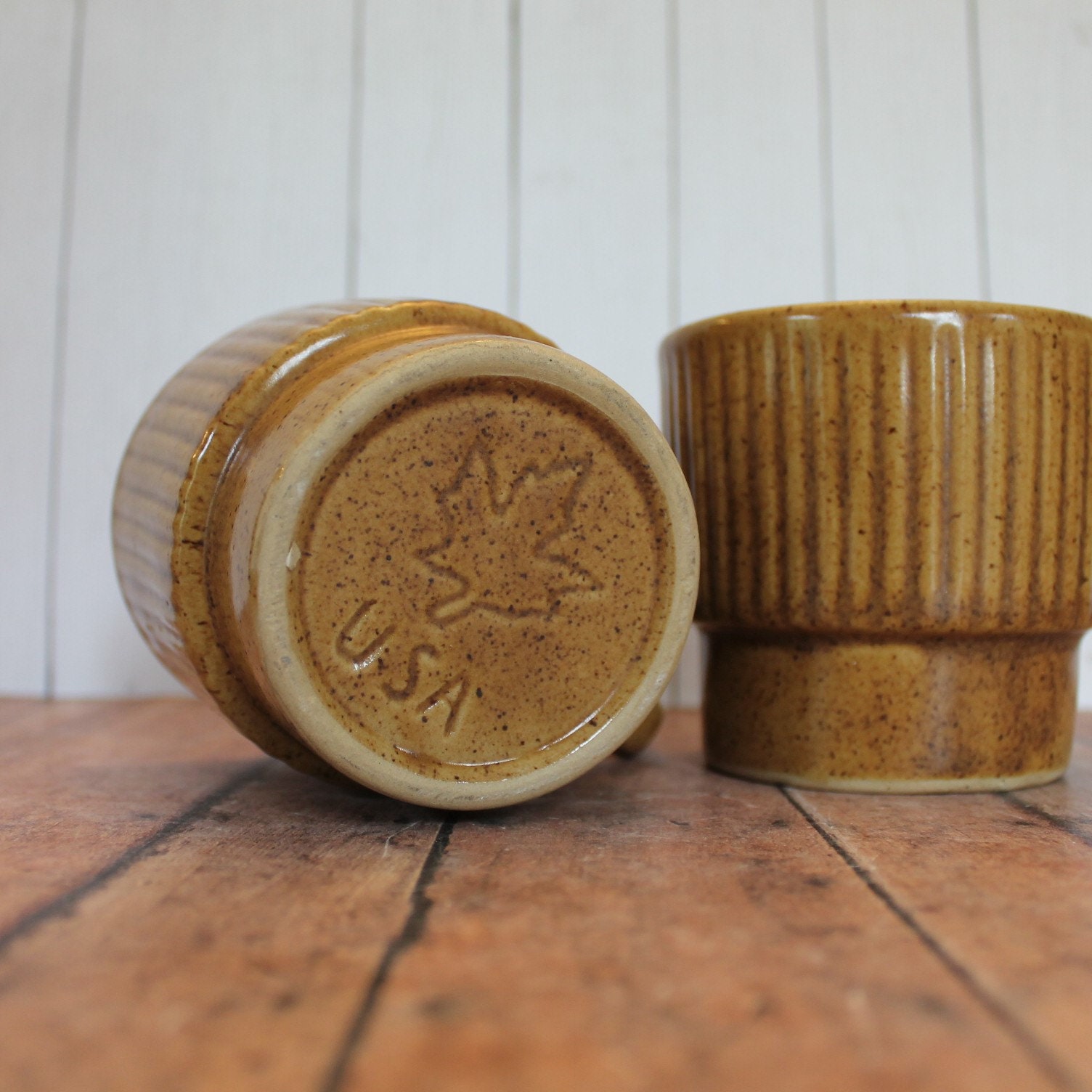 Vintage Western Stoneware Mug Coffee Cup Set of 2 Golden Tan Brown with ...