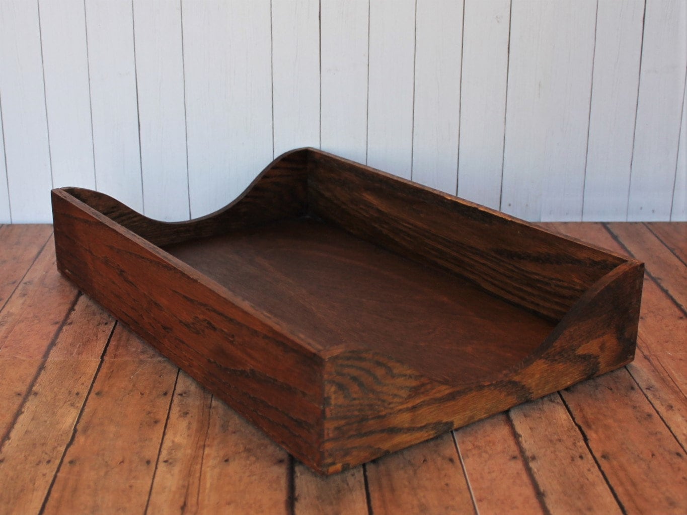 Vintage Wooden Paper Tray Desk Office Storage Wood Organizer Decor
