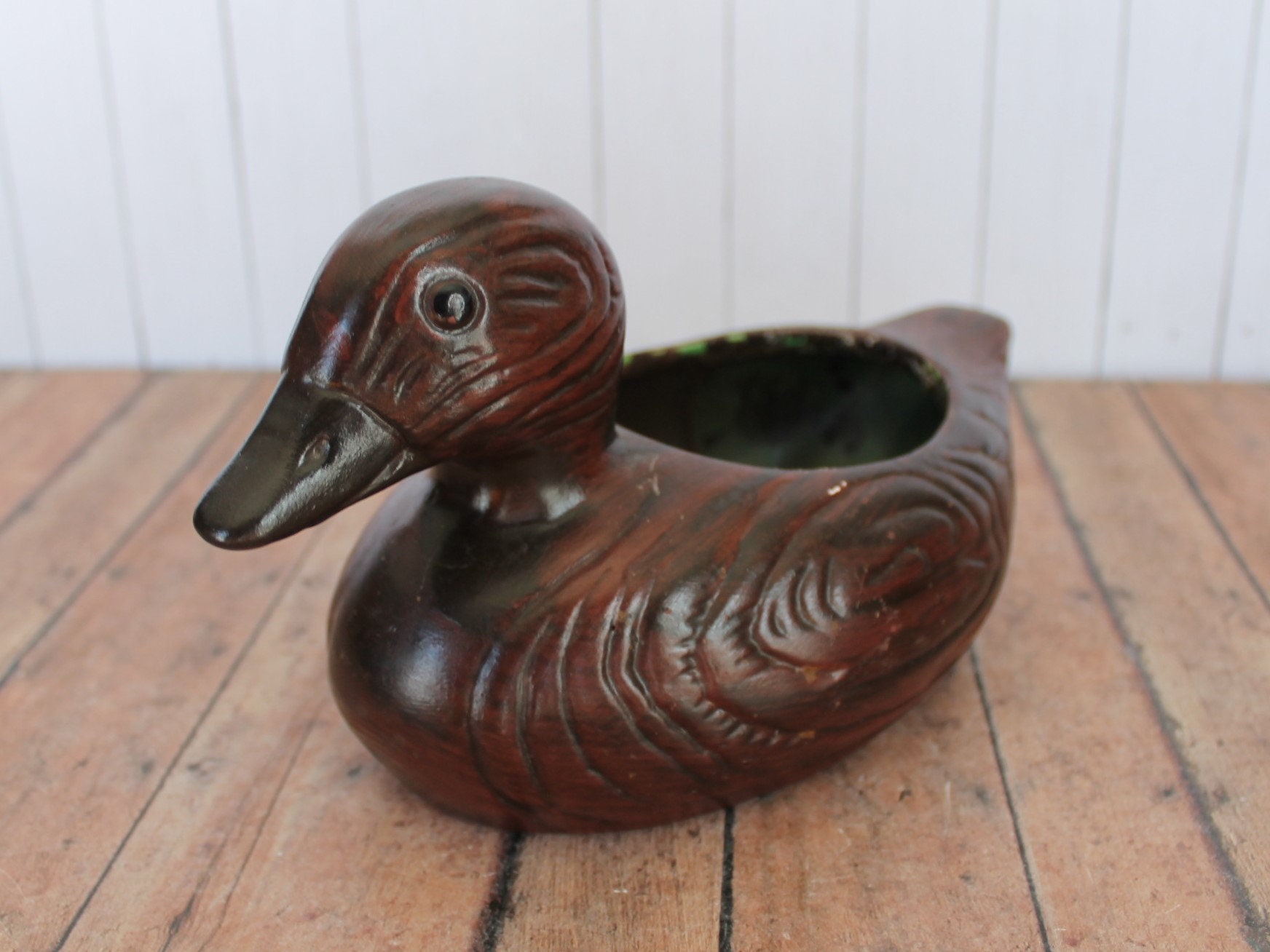Vintage Brown Ceramic Duck Planter Flower Pot Garden Patio Decor