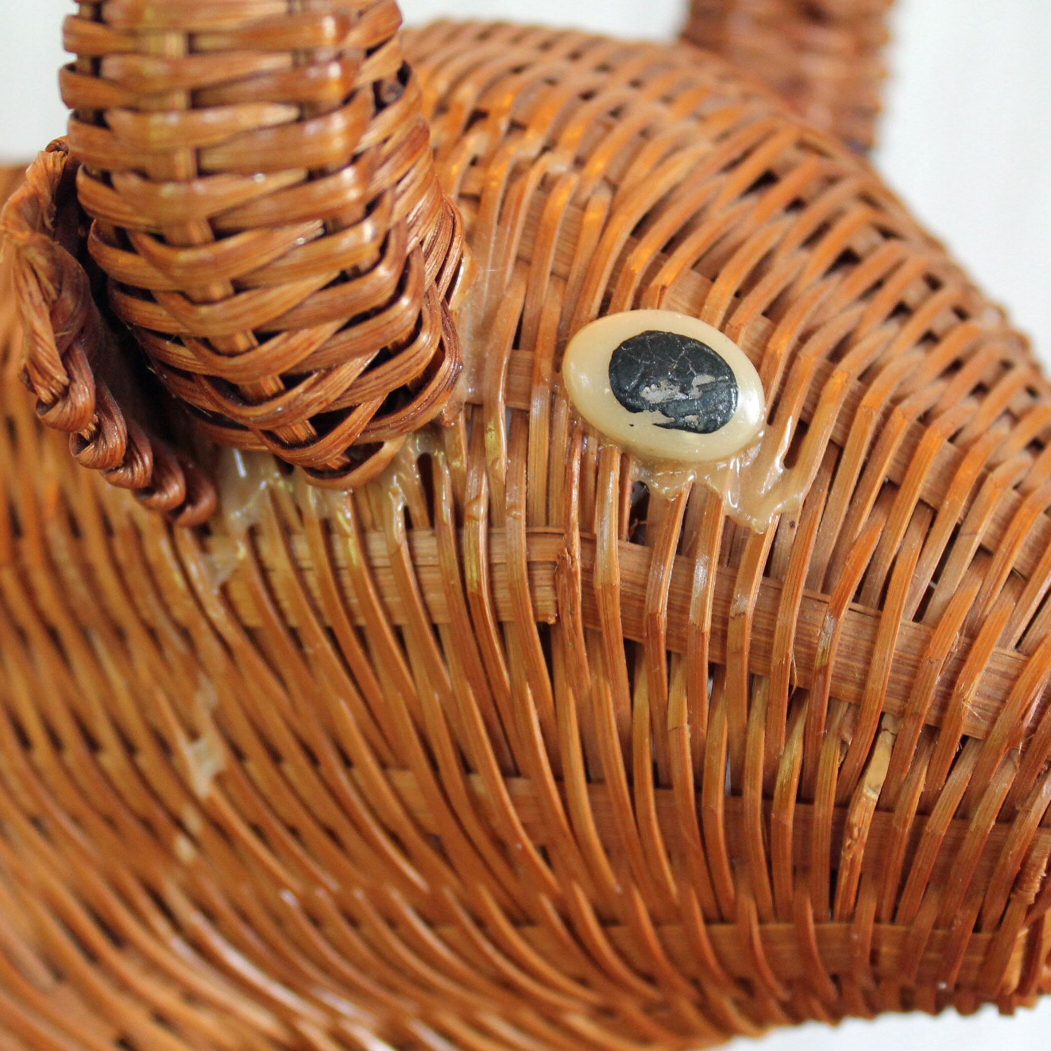 Vintage Woven Wicker Cow Bull Steer Basket with Base and Lid Large ...