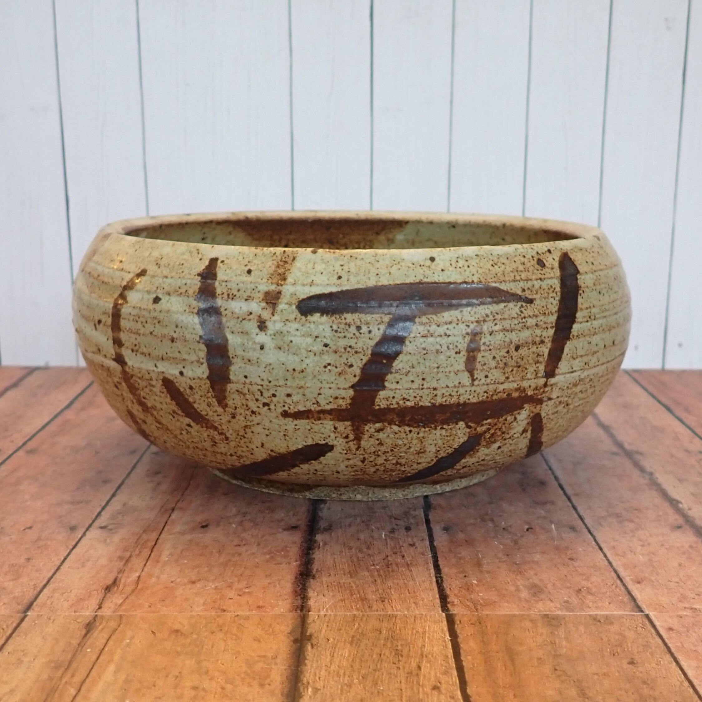 Vintage Gary Derr Stoneware Planter Tan Beige with Brown Lines Rustic ...
