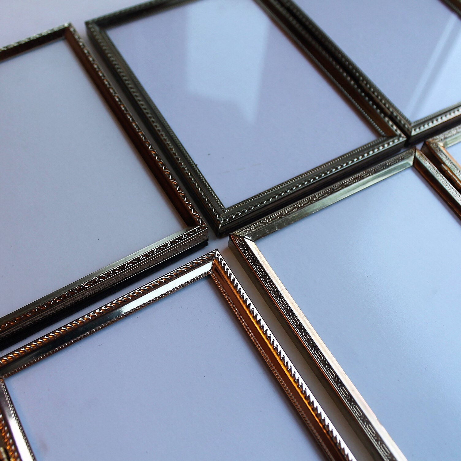 Vintage 3x5 Double Hinged Metal Gold Brass Photo Picture Frame Set of 4 ...