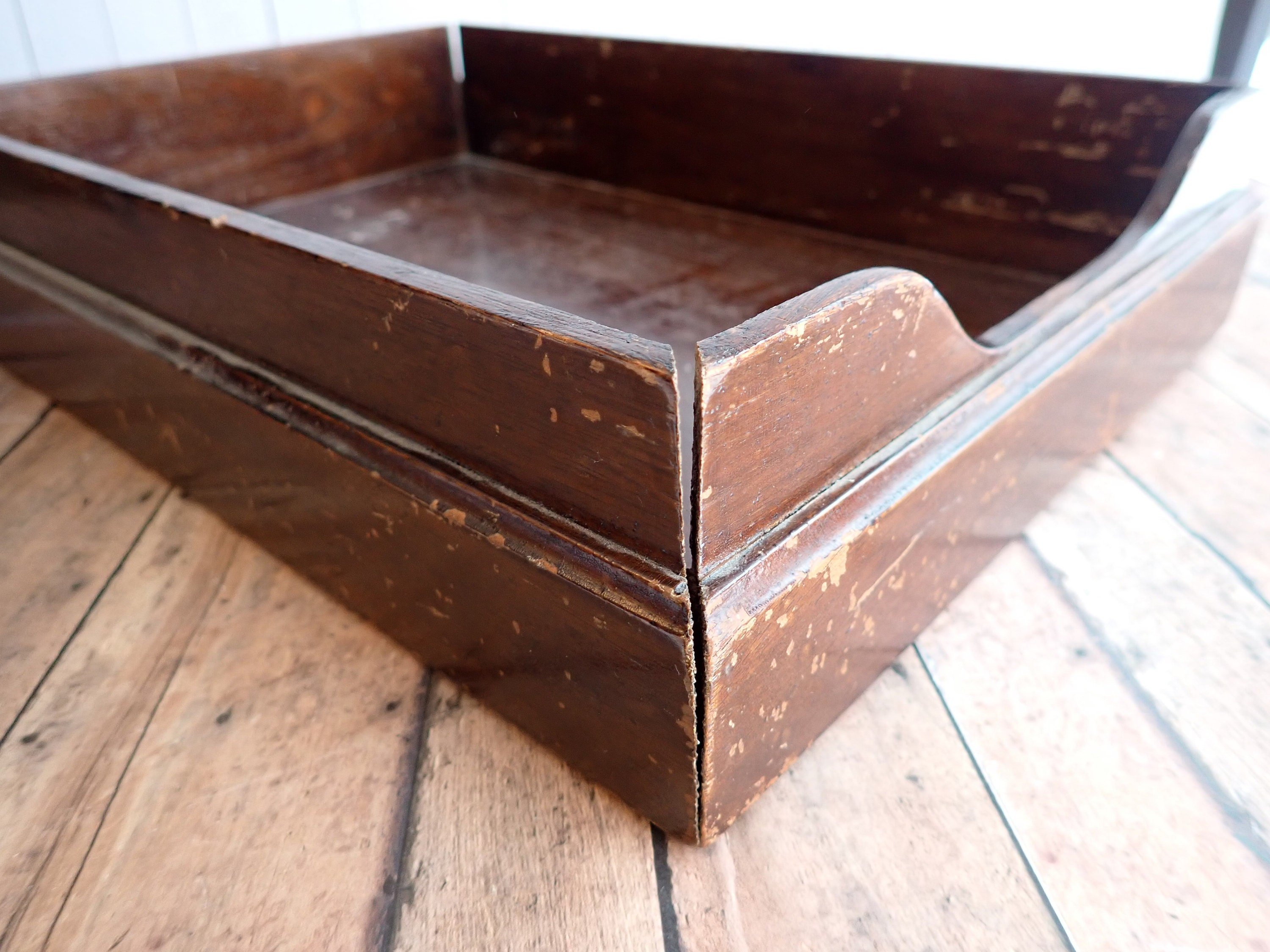 Vintage Wooden Paper Tray Desk Office Storage Wood Organizer Decor US ...