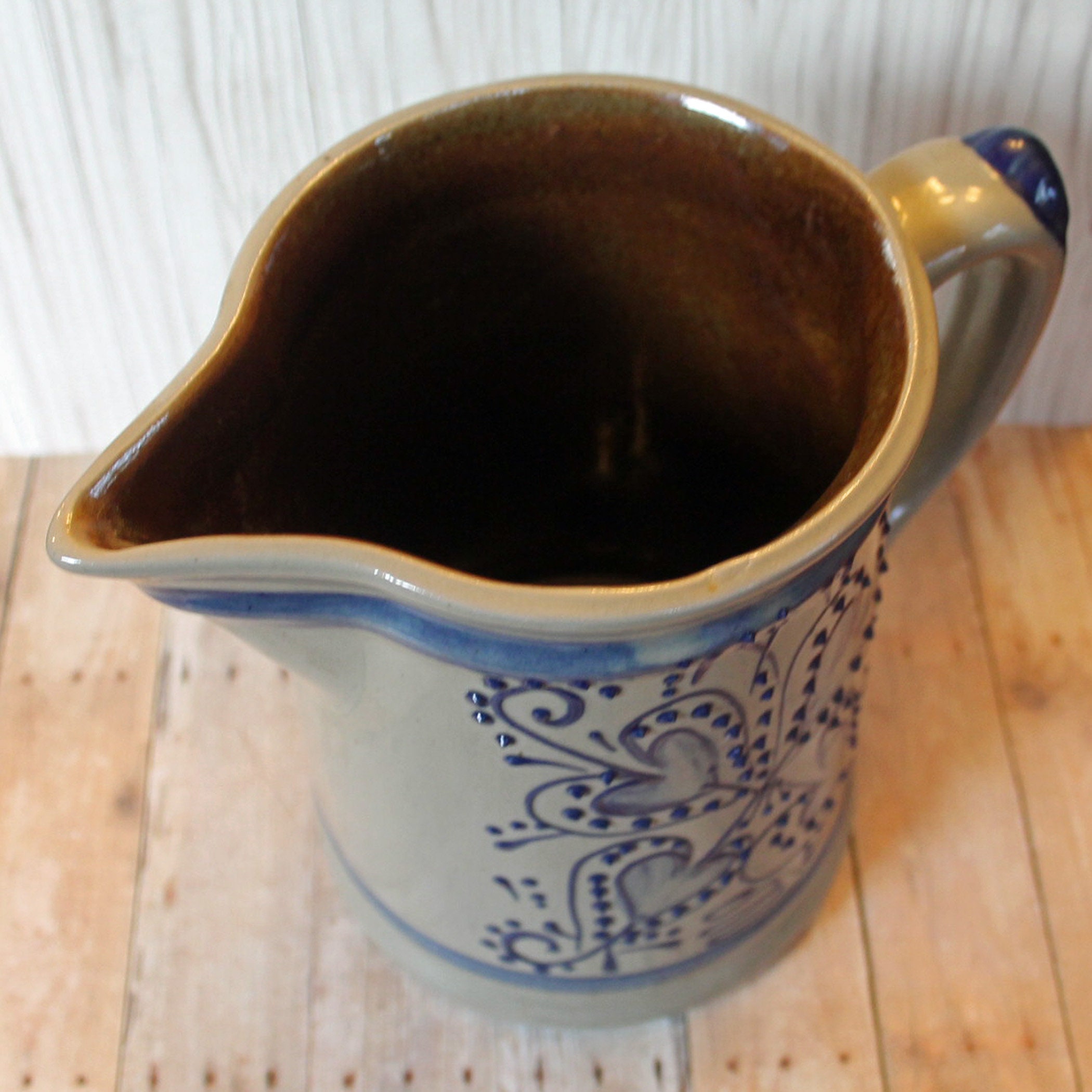 Vintage Beaumont Brothers Pottery BBP Stoneware Pitcher Gray and Blue ...