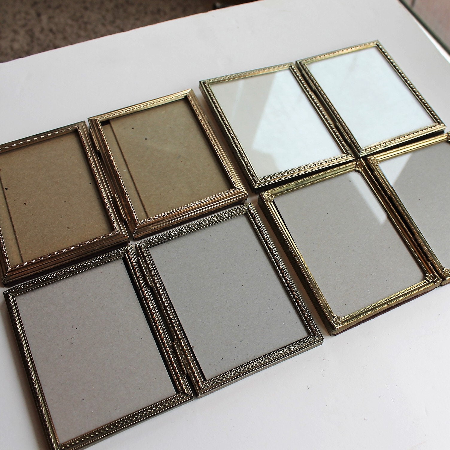 Vintage 3x4 Double Hinged Metal Gold Brass Photo Picture Frame Set of 4 ...