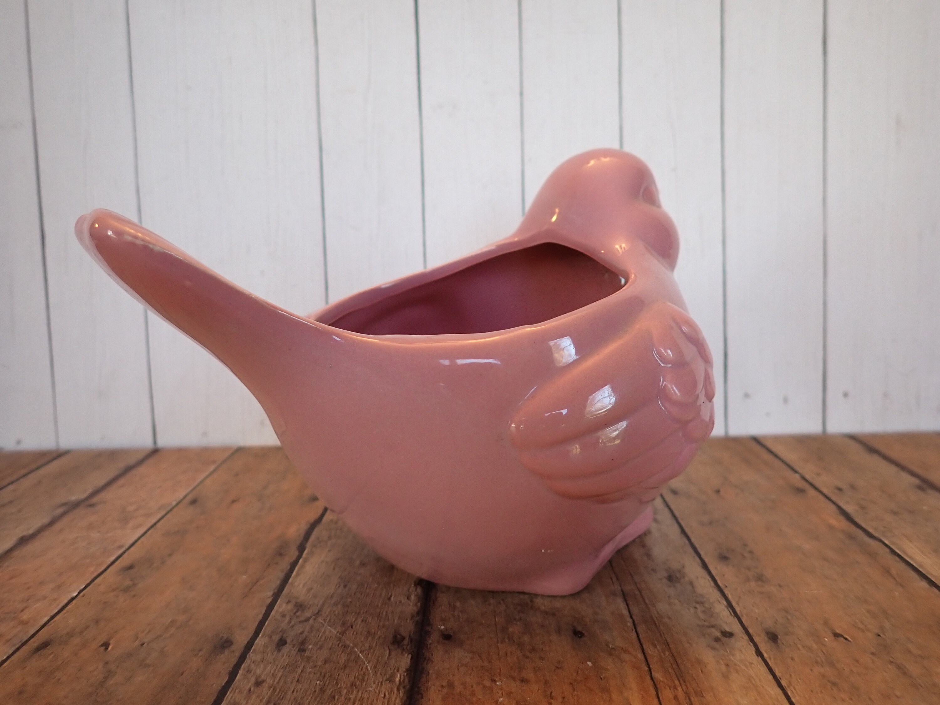 Vintage Pink Ceramic Bird Planter Flowerpot Flower Pot Sleek Modern ...