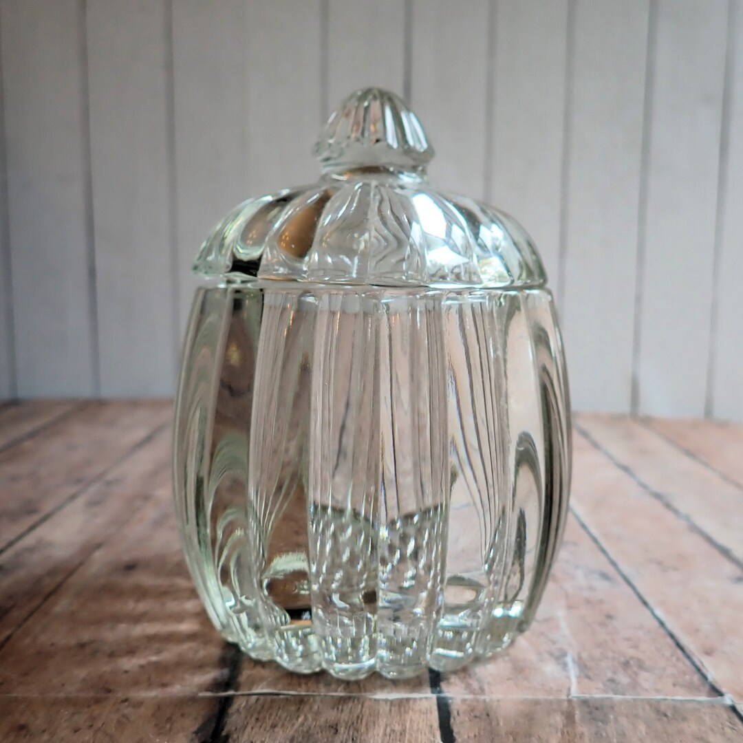 Vintage Clear Glass Pumpkin Jar Canister Candy Dish Bowl With Lid Small ...
