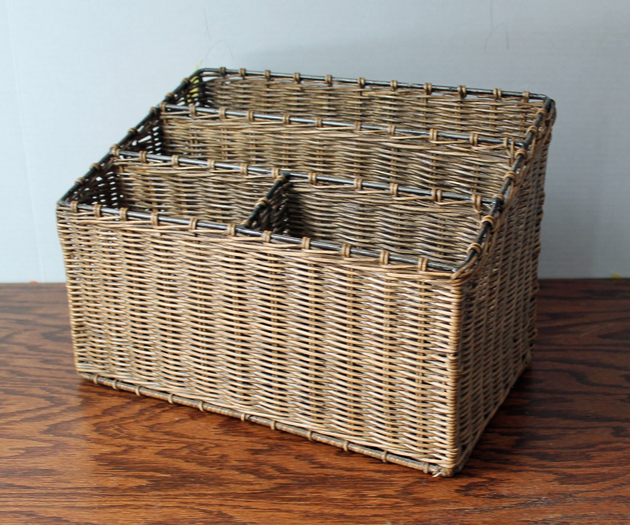 Vintage Wicker and Metal Desk Storage Organizers Set of 4 Office ...