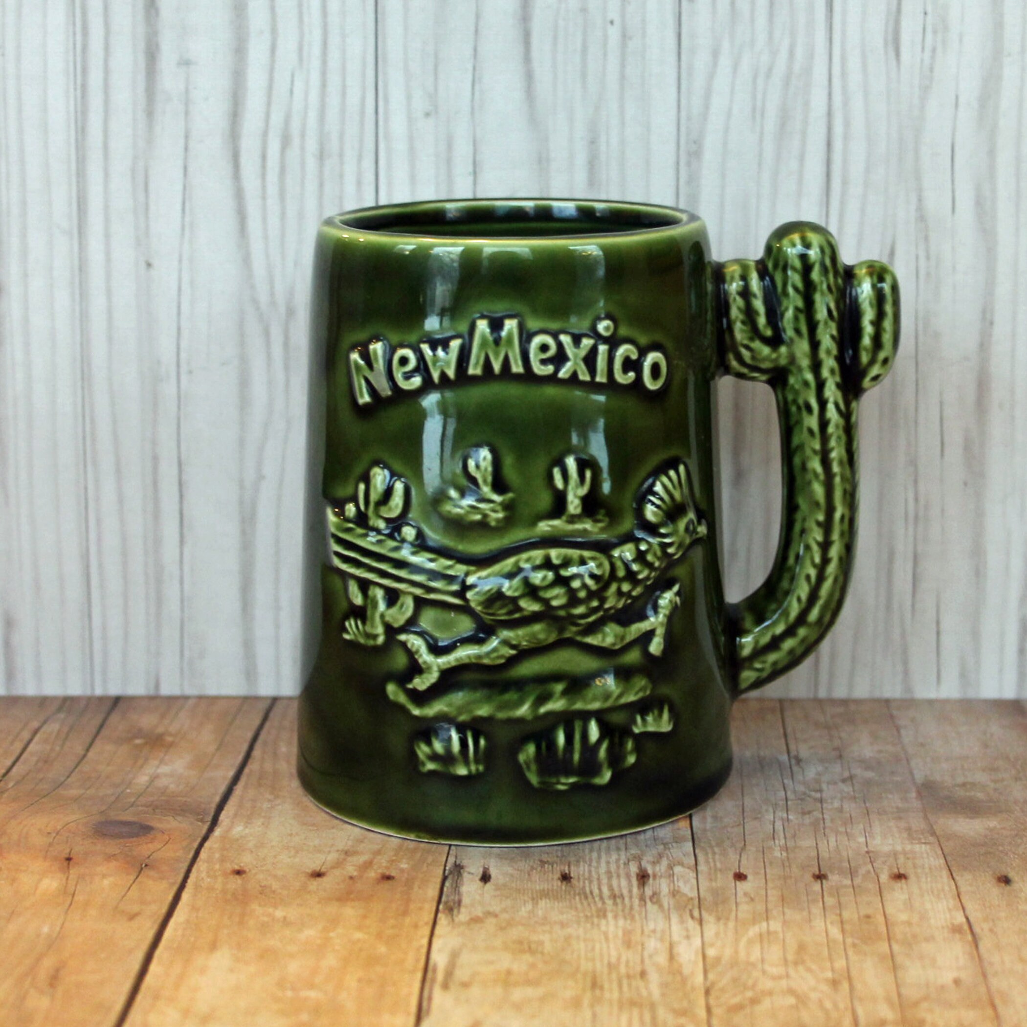 Vintage Green Ceramic New Mexico Mug Travel Souvenir with Roadrunner ...