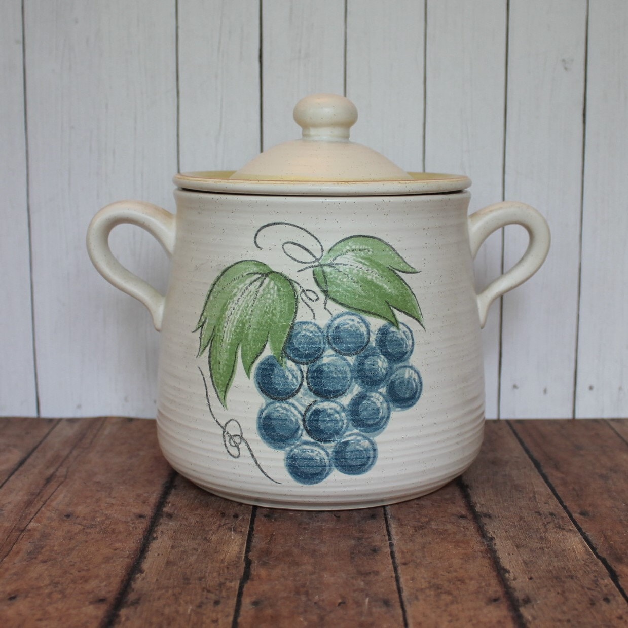 RESERVED Vintage Franciscan FRUIT Grapes Bean Pot with Lid White with ...