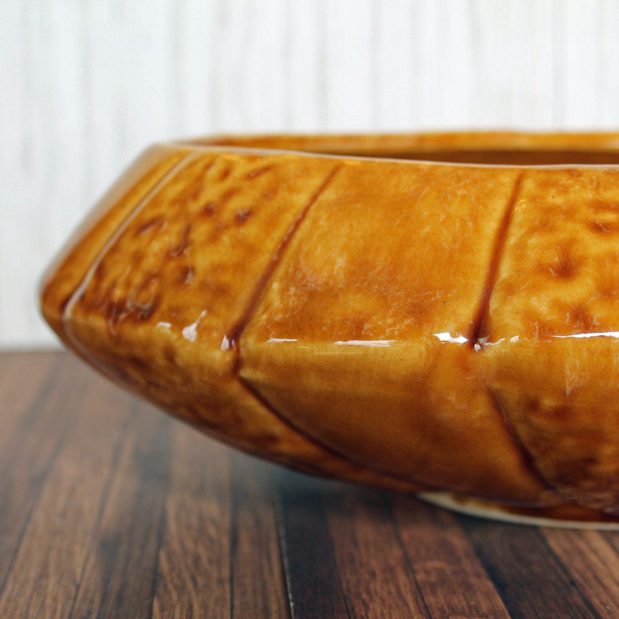 Vintage Gold Oval Ribbed Ceramic Planter 1002 Flower Pot Mid Century ...