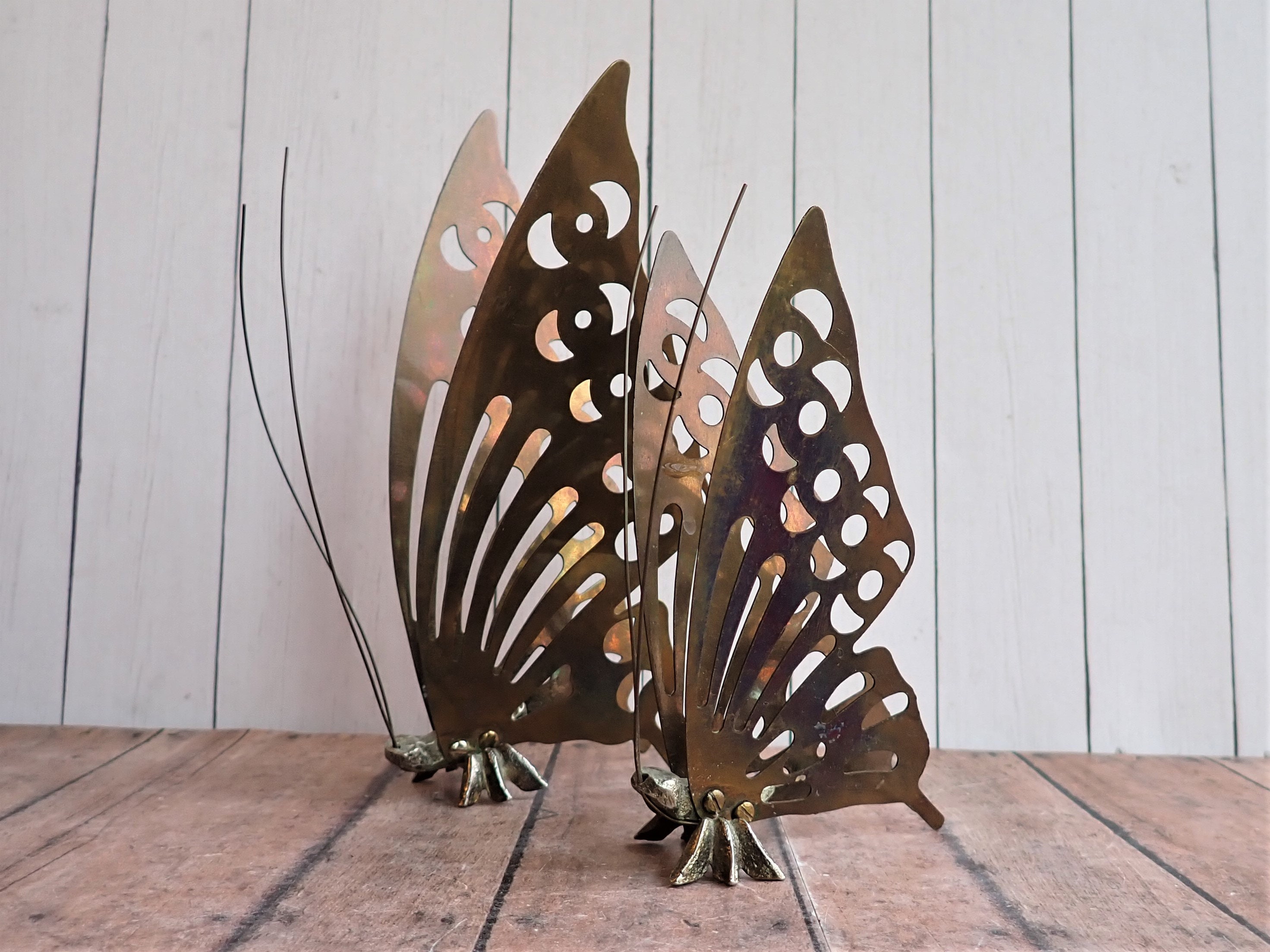 Vintage Brass Butterfly Figurine Set of 2 Large and Small Butterflies
