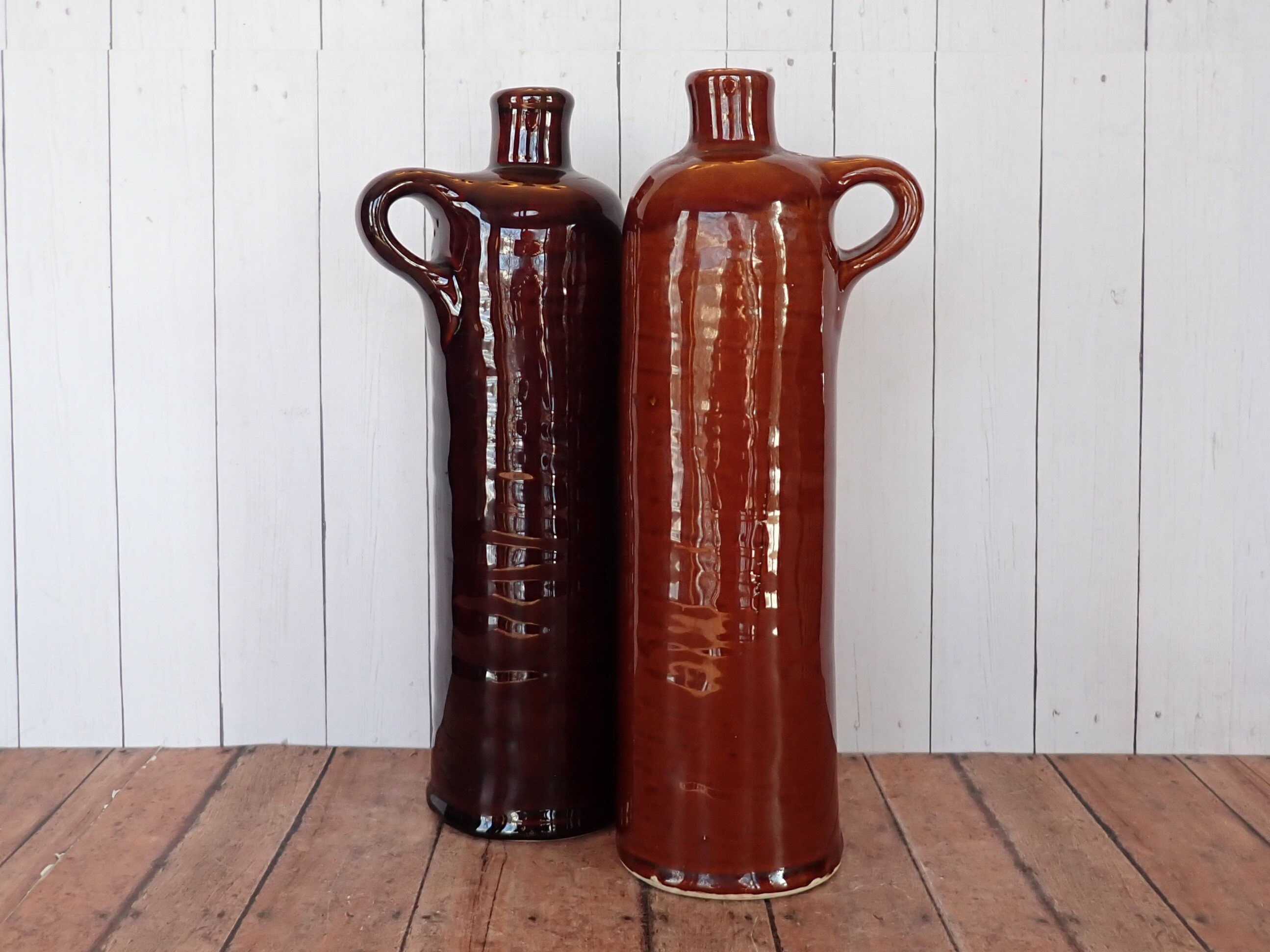 Vintage Brown Stoneware Wine Bottle Jug Set of 2 Ceramic Bottle ...
