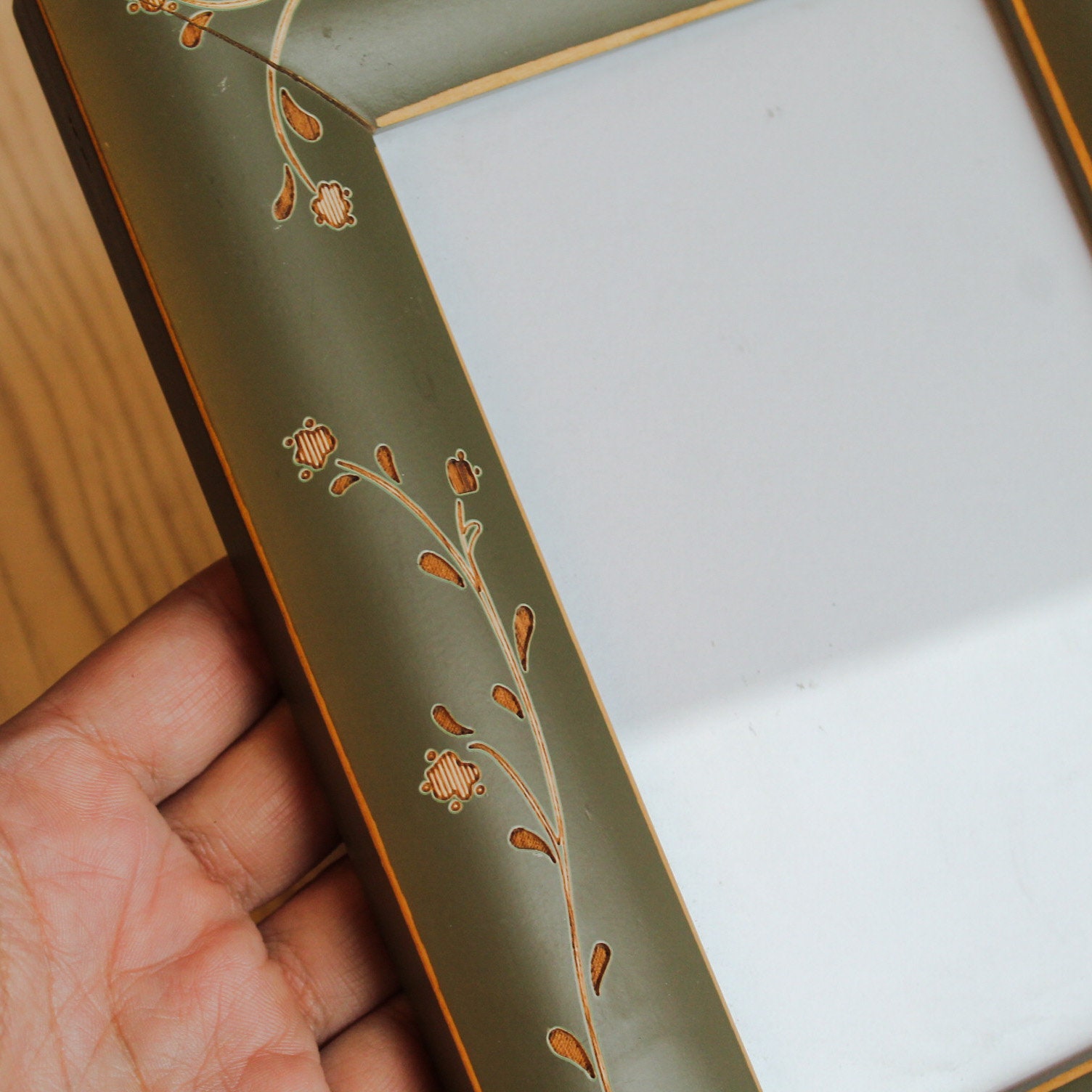 Vintage RARE WOODS 4x6 Picture Photo Frame Green Wood with Etched ...