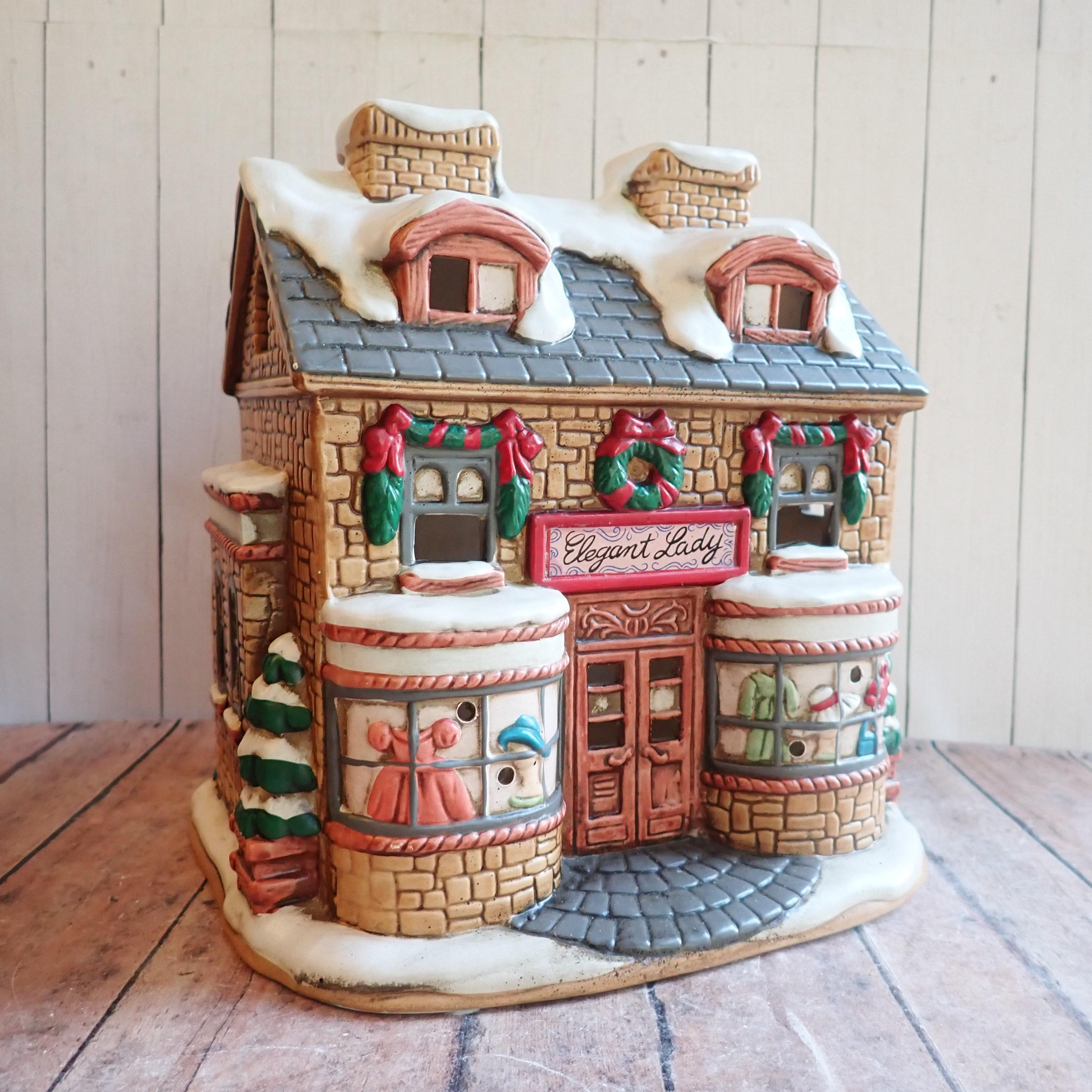 Vintage LEFTON Colonial Village Elegant Lady Dress Shop Building Brown ...