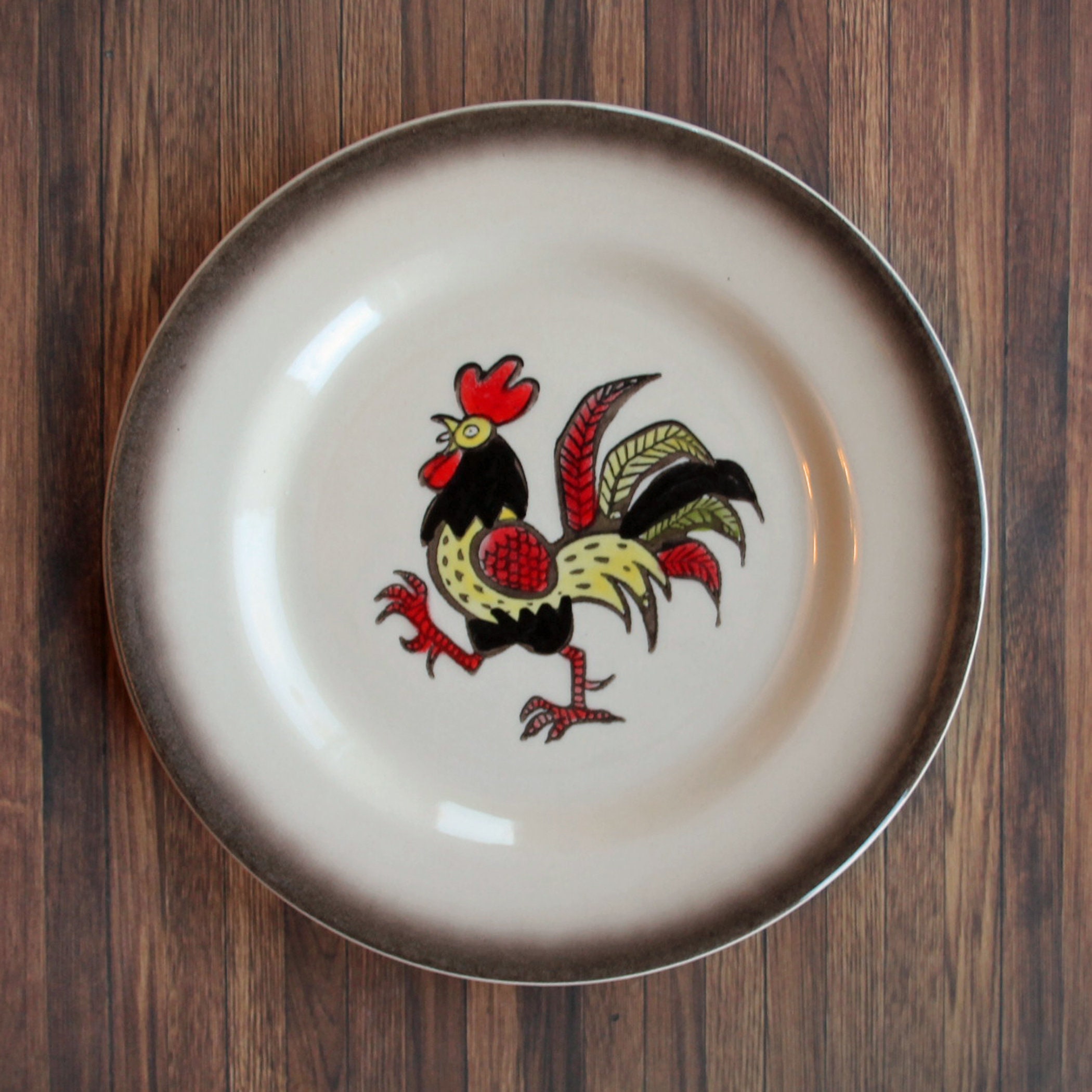 Vintage Metlox Poppytrail RED ROOSTER 7 Salad Plate Set of 4 Cream ...