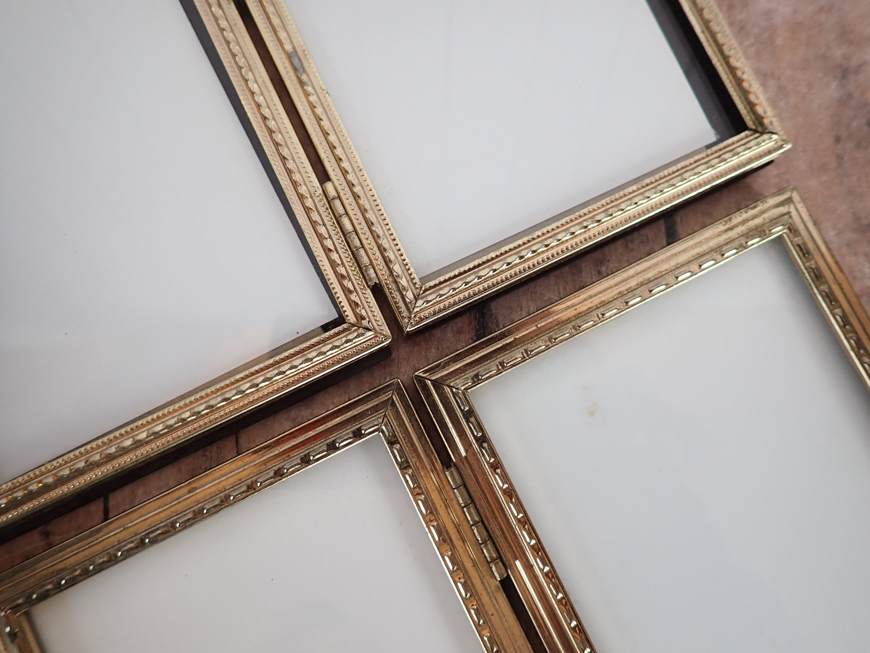 Vintage Brass Bronze Metal 3x4 Triple Hinged Frame Set of 2 Three Part ...