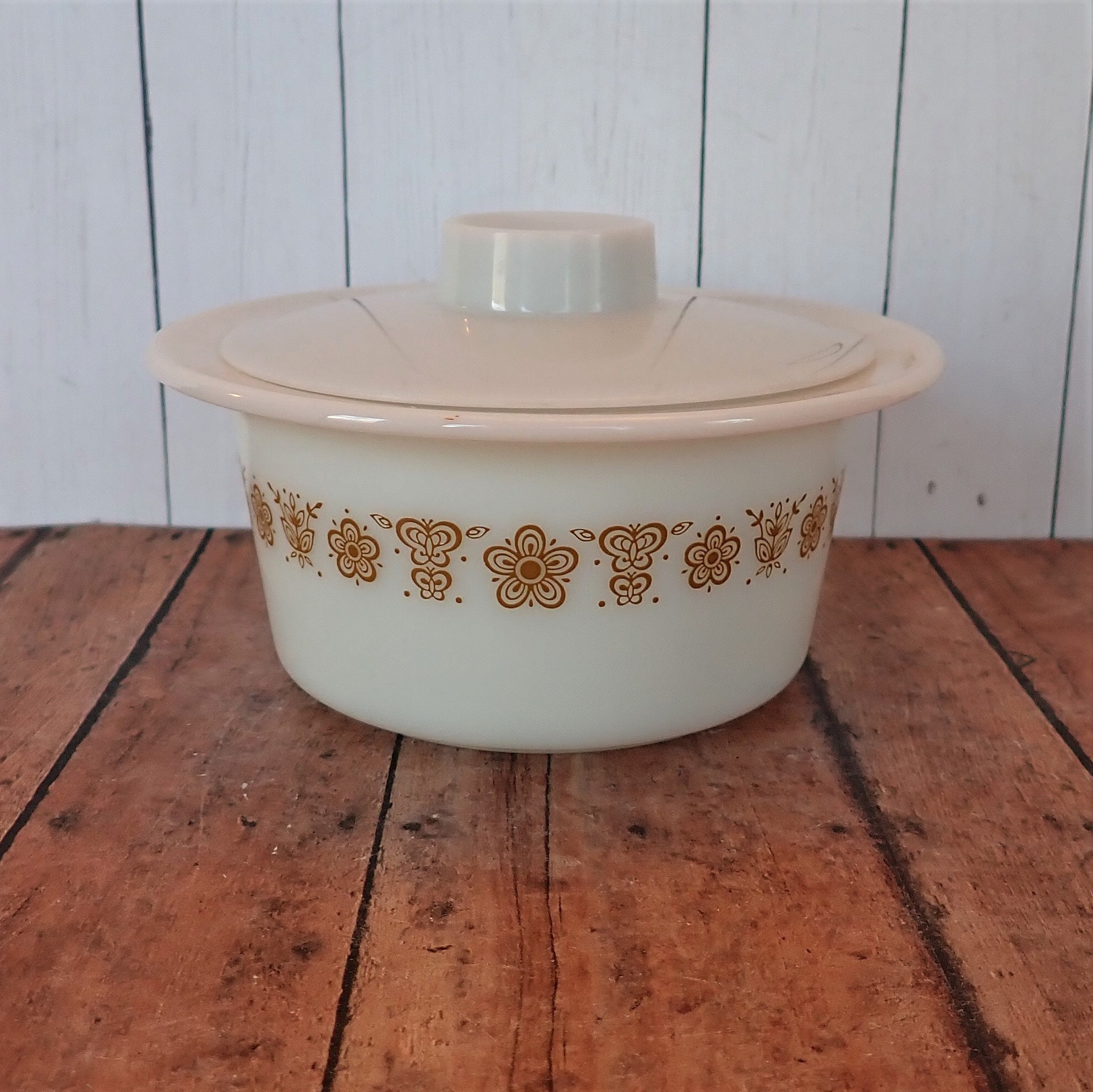 Vintage Corning Corelle Pyrex Butterfly Gold Butter Tub with Lid