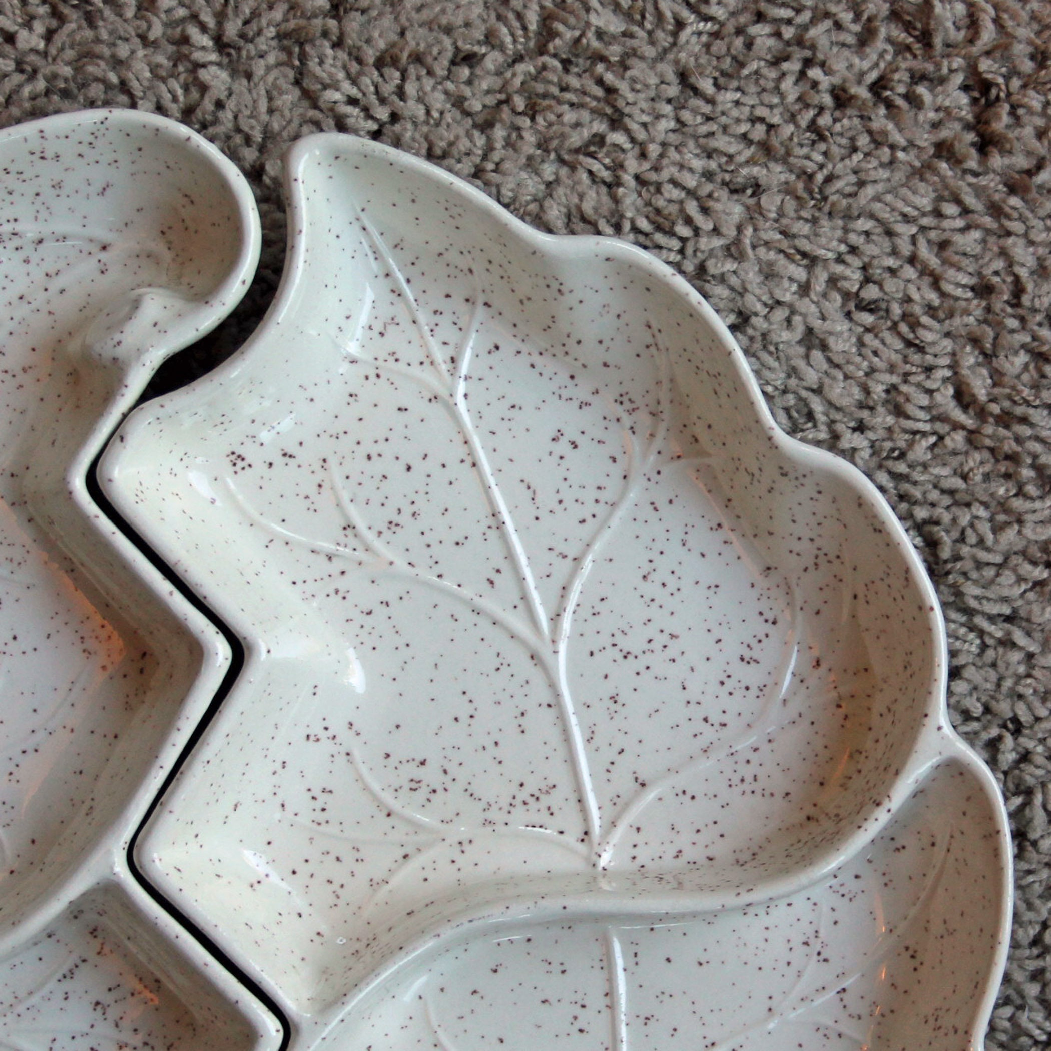 Vintage White Ceramic Leaf Shaped Divided Serving Dish Relish Tray ...