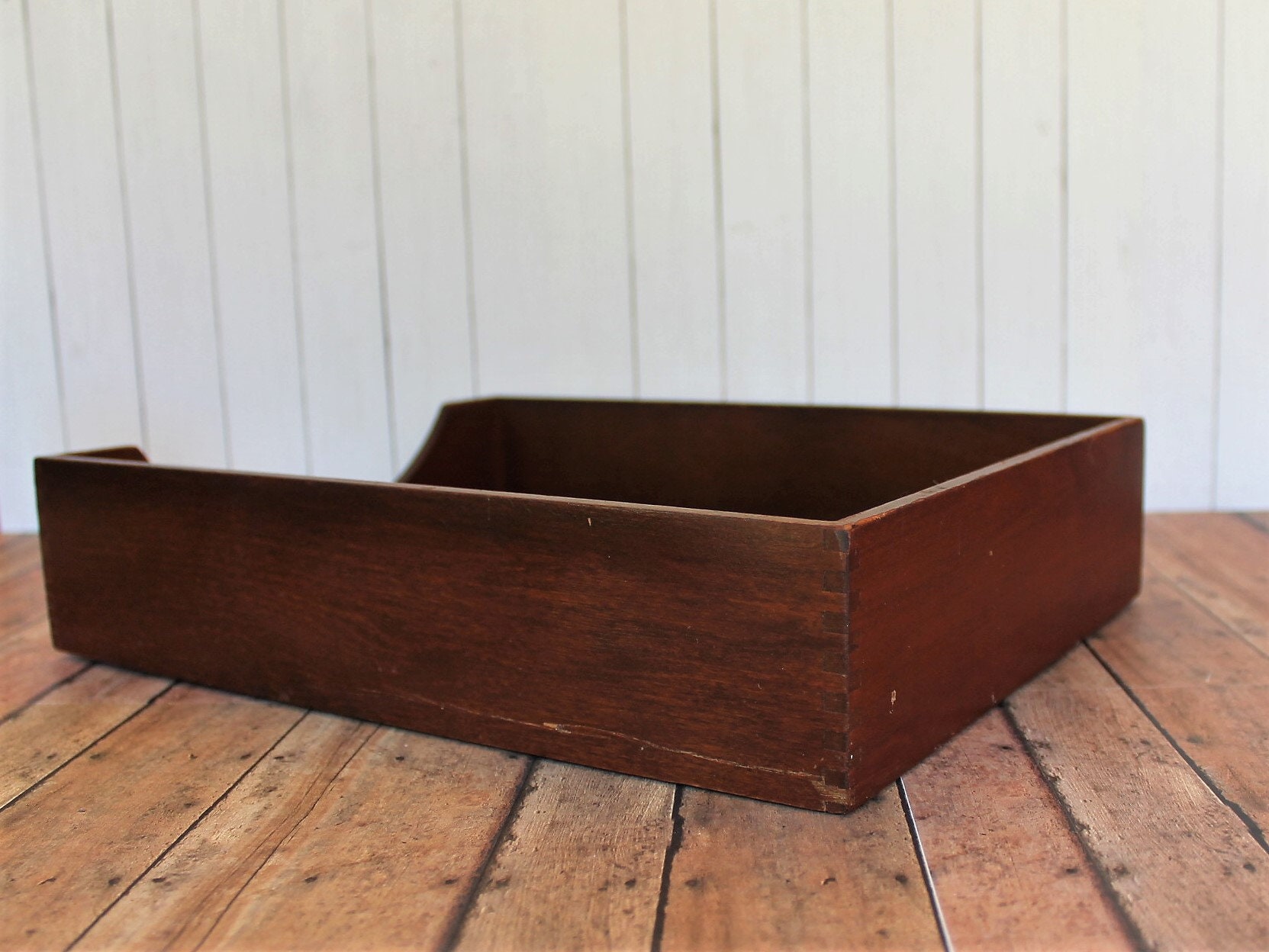 Vintage Wooden Paper Tray Desk Office Storage Wood Organizer Decor