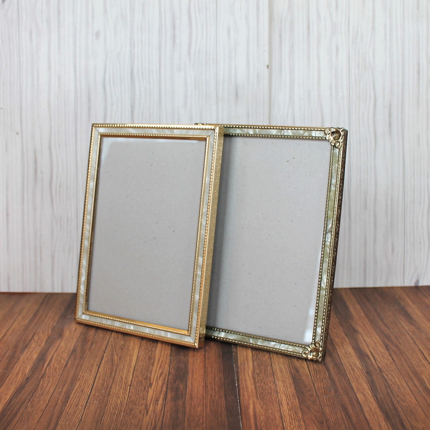 Vintage Metal Brass Gold 5x7 Photo Picture Frame with Faux Mother of ...
