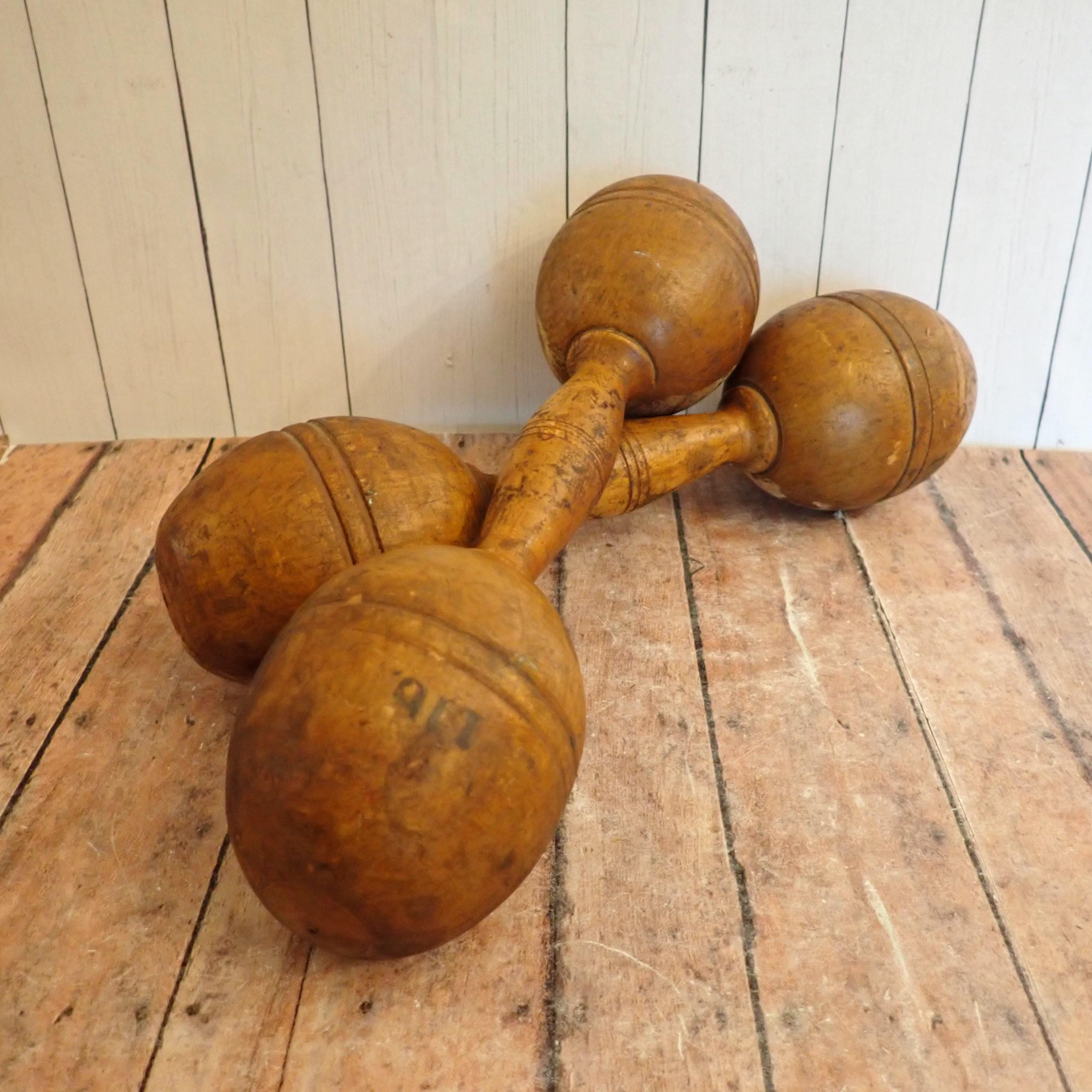 Vintage Wood Barbell Dumbell 1 LB Set of 2 Wooden Antique Hand Weight ...