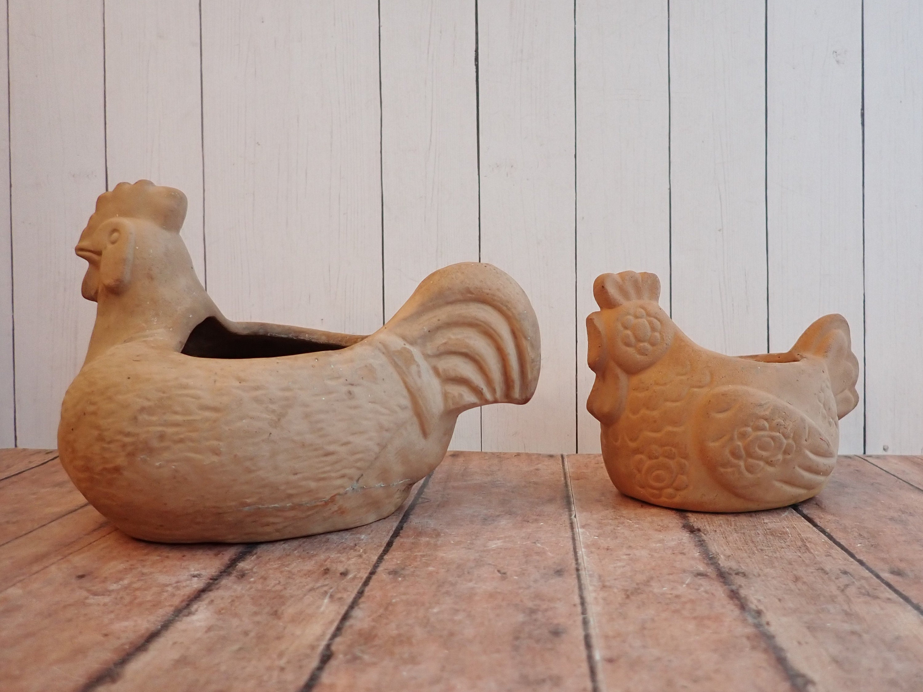 Vintage Terra Cotta Chicken Rooster Bird Planter Set of 2 Succulent Planter