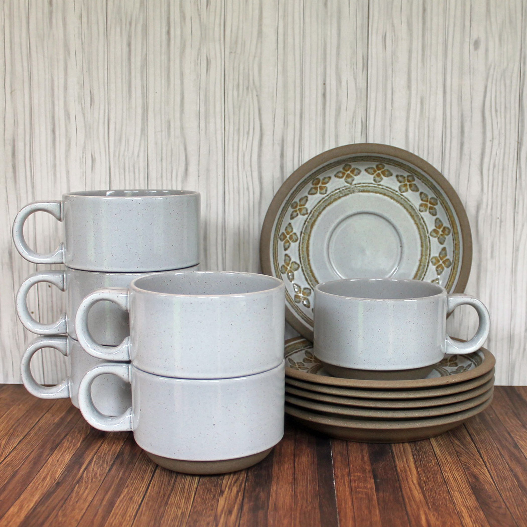 Vintage Midwinter PROVENCE STONEWORKS Cup and Saucer Set of 6 White and ...
