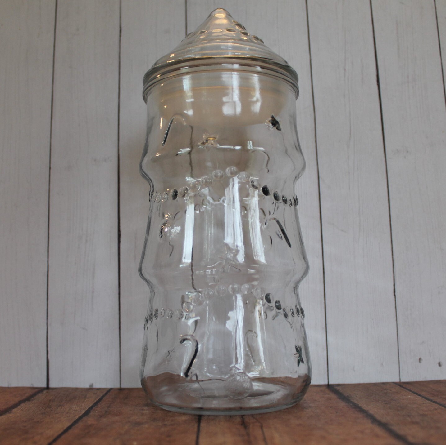 Vintage Clear Glass Christmas Tree Canister Jar Container Candy with ...