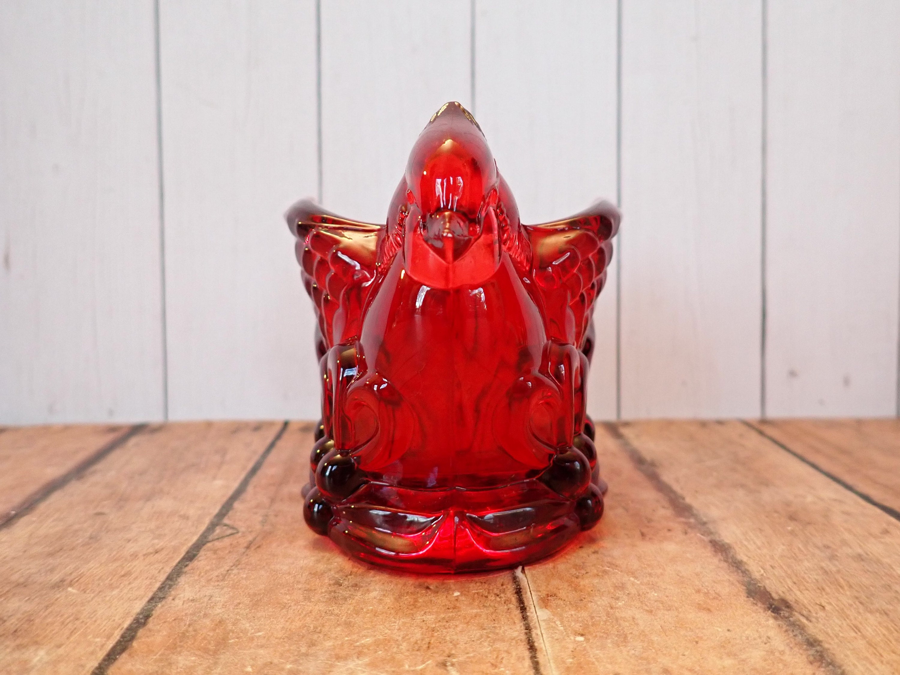 Vintage Gorham Red Glass Bird Cardinal Votive or Tealight Candle Holder ...