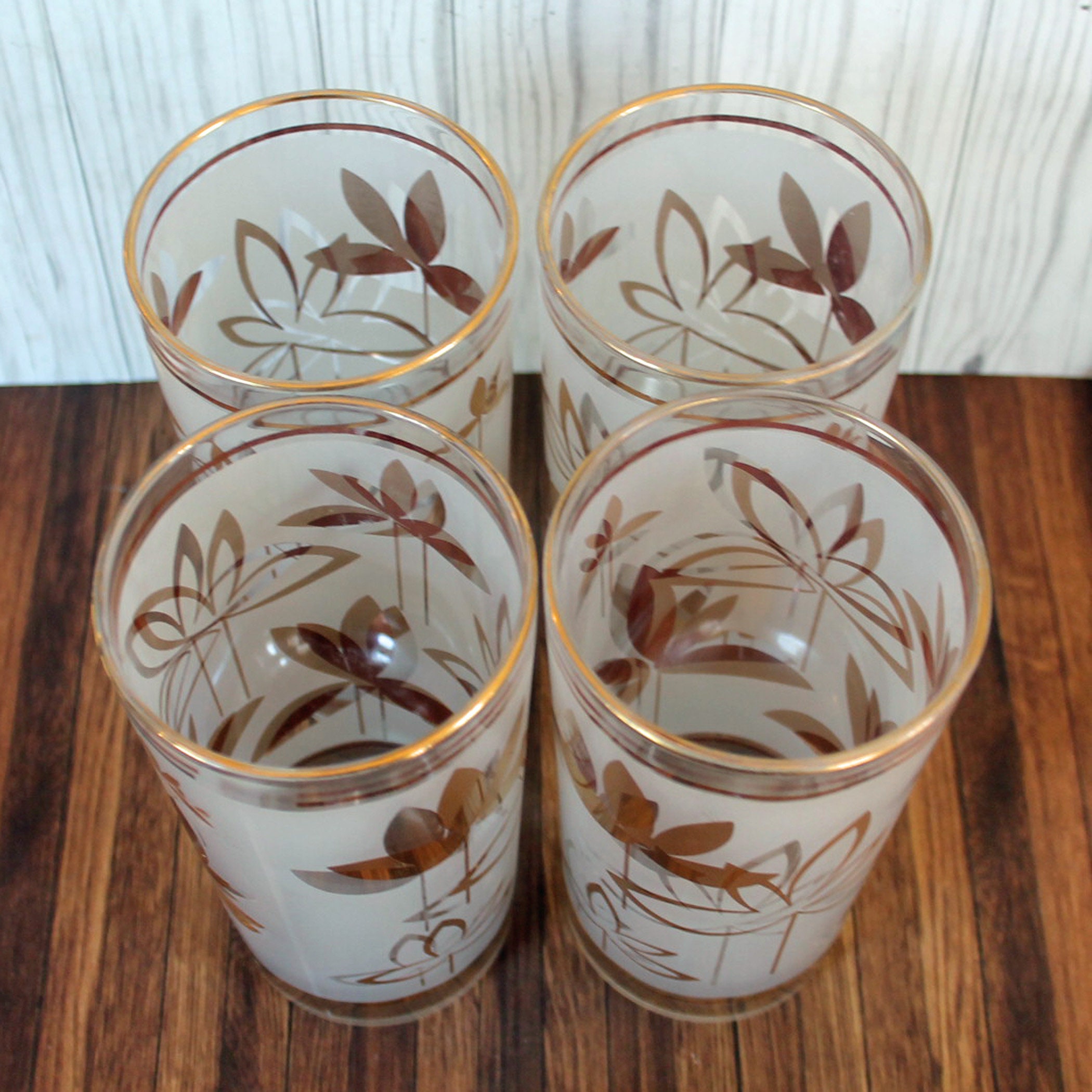Vintage Clear Frosted Glass Tumblers Set of 4 with Modern Gold Leaf ...