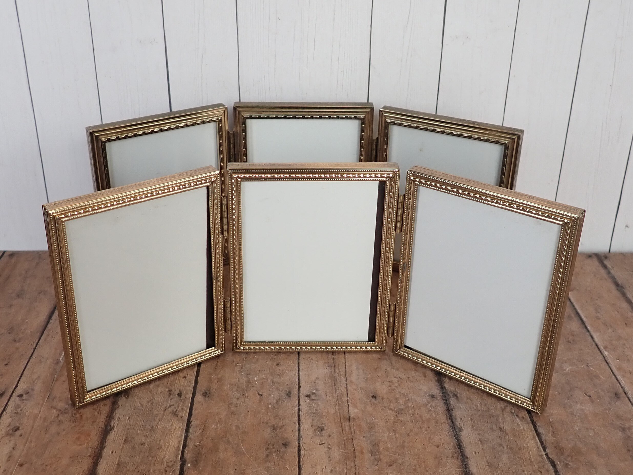 Vintage Brass Bronze Metal 3x4 Triple Hinged Frame Set of 2 Three Part ...