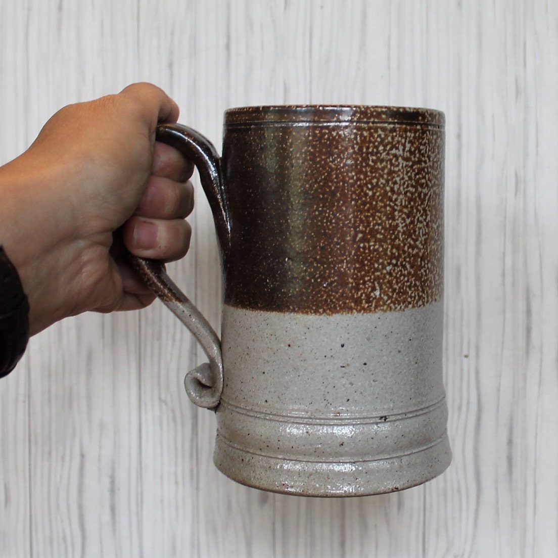 Vintage Rowe Pottery Works Stoneware Mug or Stein Gray and Brown ...