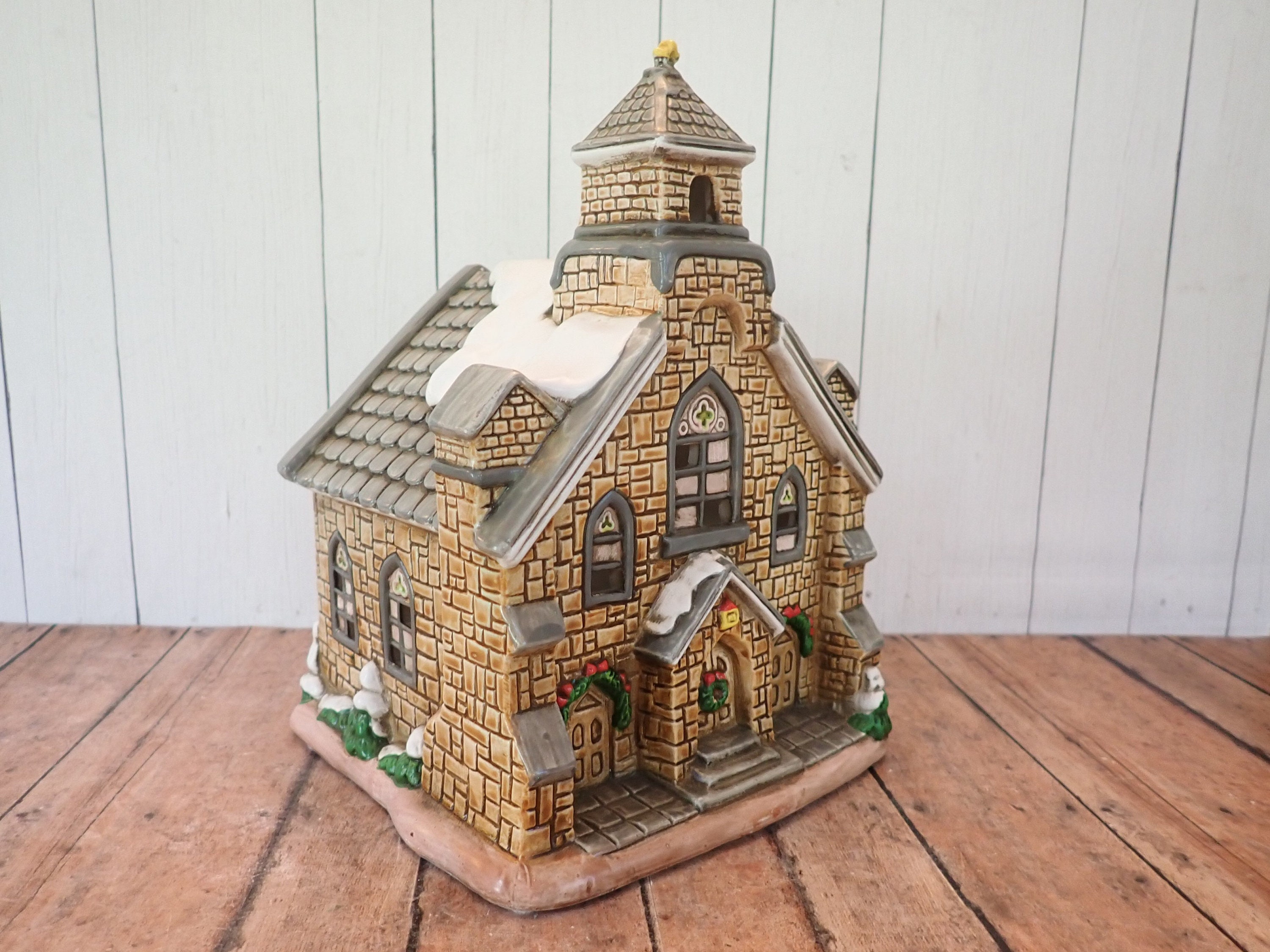 Vintage LEFTON Colonial Village Old Stone Church Christmas Building ...