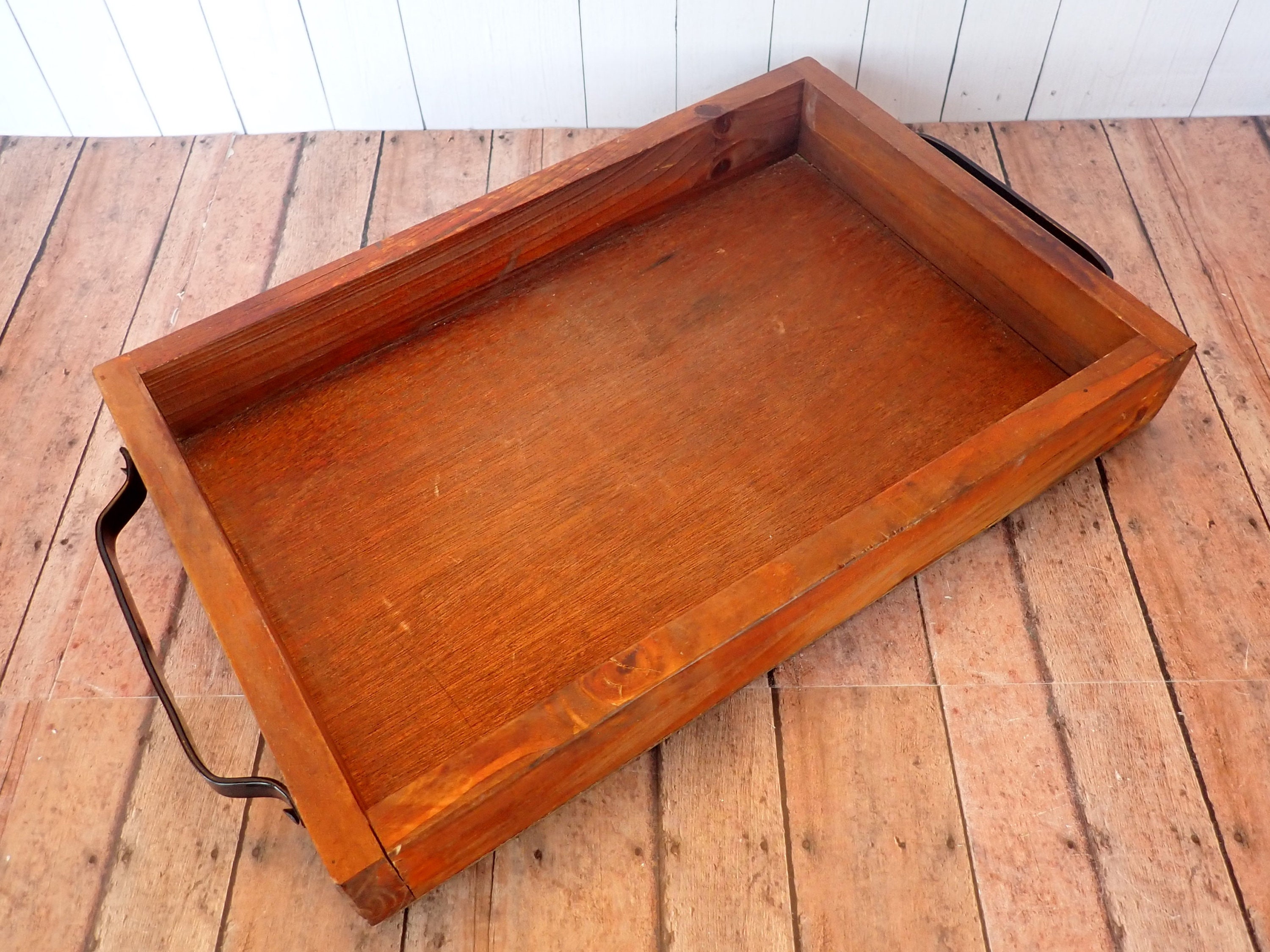 Vintage Wood Serving Tray with Handles Wooden Drink Tray or Table ...