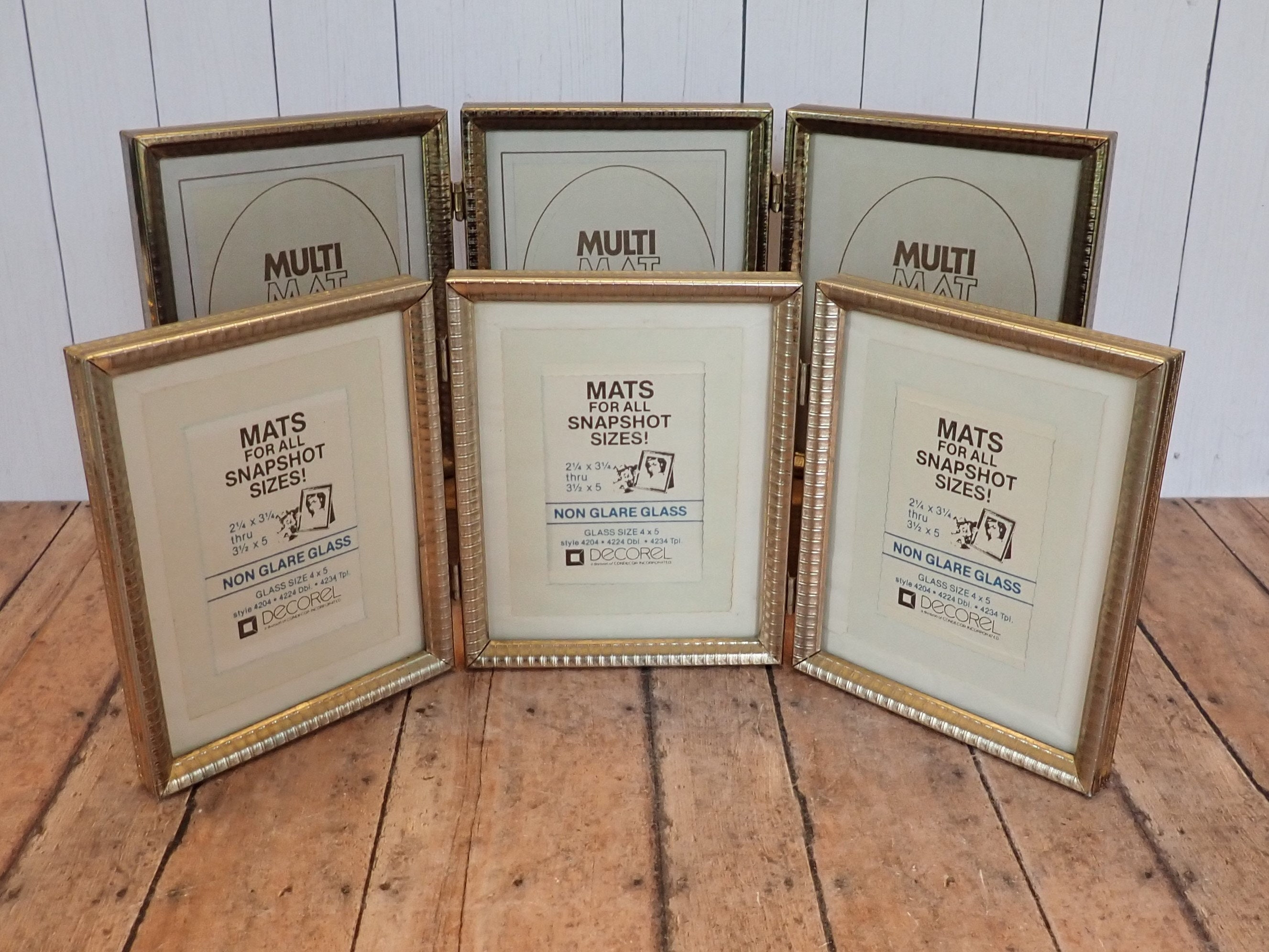 Vintage Brass Bronze Metal 3x4 Triple Hinged Frame Set of 2 Three Part ...