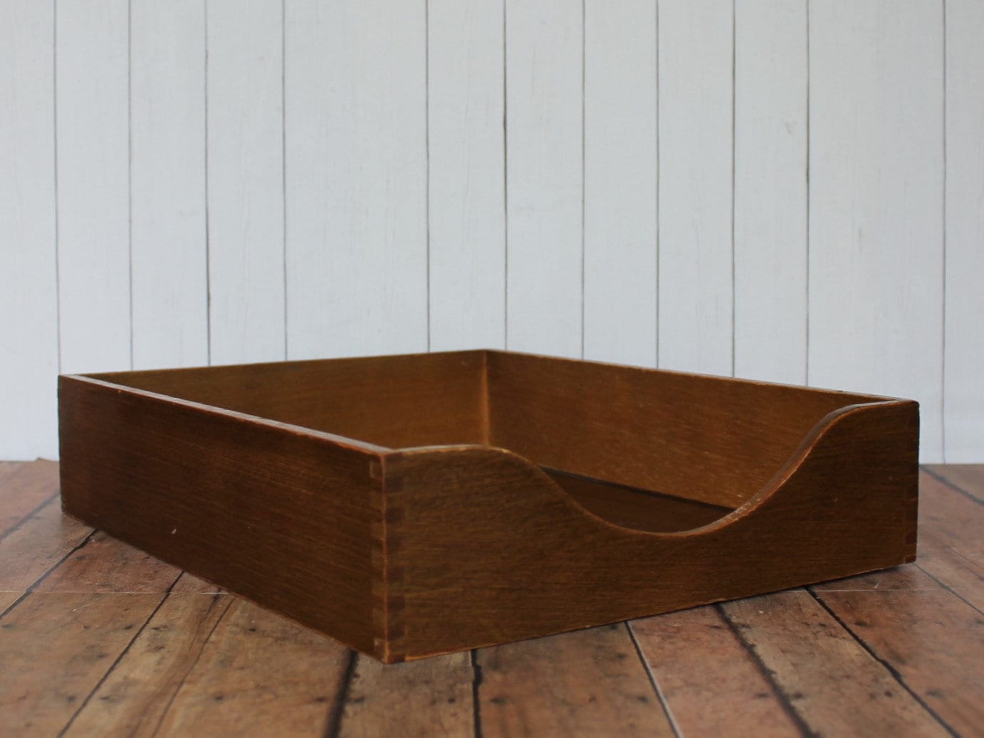 Vintage Wooden Paper Tray Desk Office Storage Wood Organizer Decor