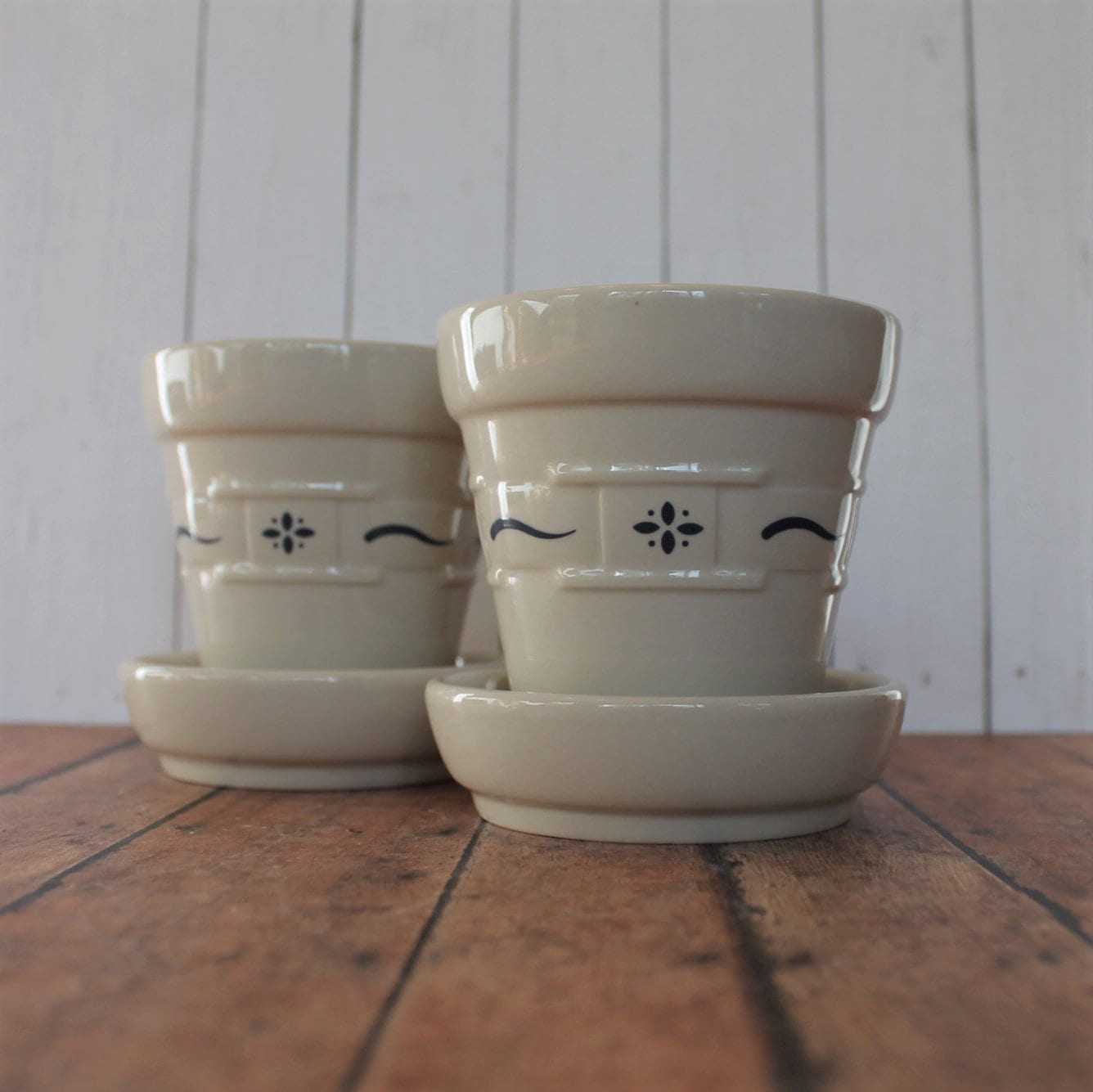 Vintage Longaberger Pottery Woven Traditions Classic Blue 3 Flowerpot ...