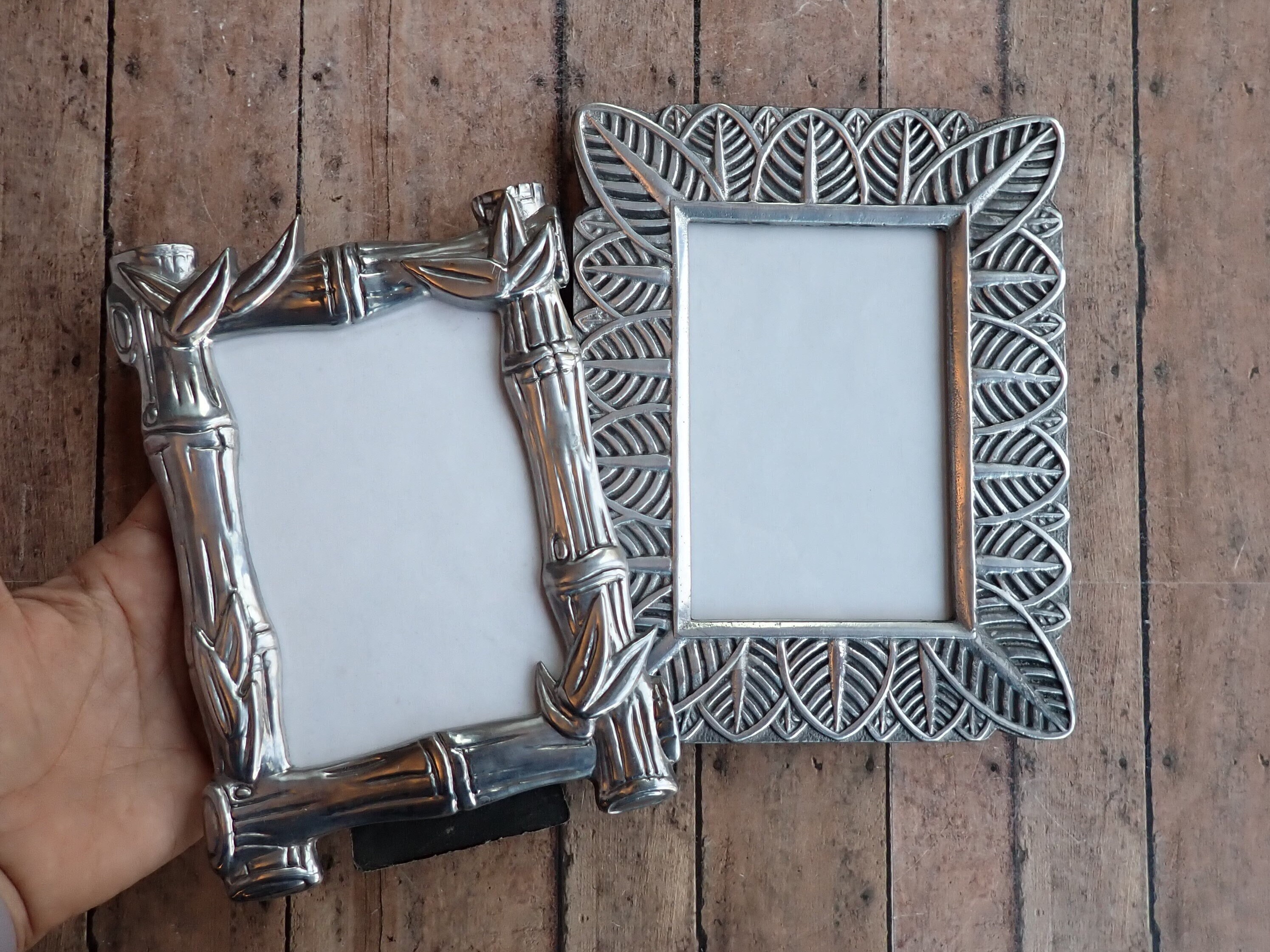 Vintage Silver Metal 3x5 Picture Photo Frame Set of 2 Etched Tropical ...