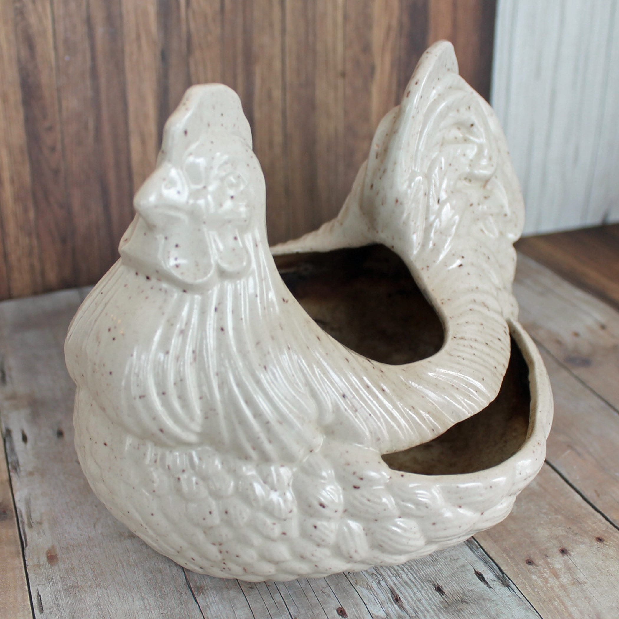 Vintage White Ceramic Rooster Chicken Hen Planter Flower Pot Animal ...